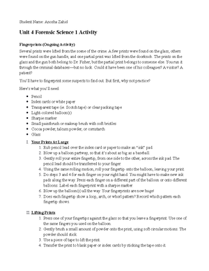 Unit 2 Forensic Science Lab Questions - Student Name: Anosha Zahid Unit ...