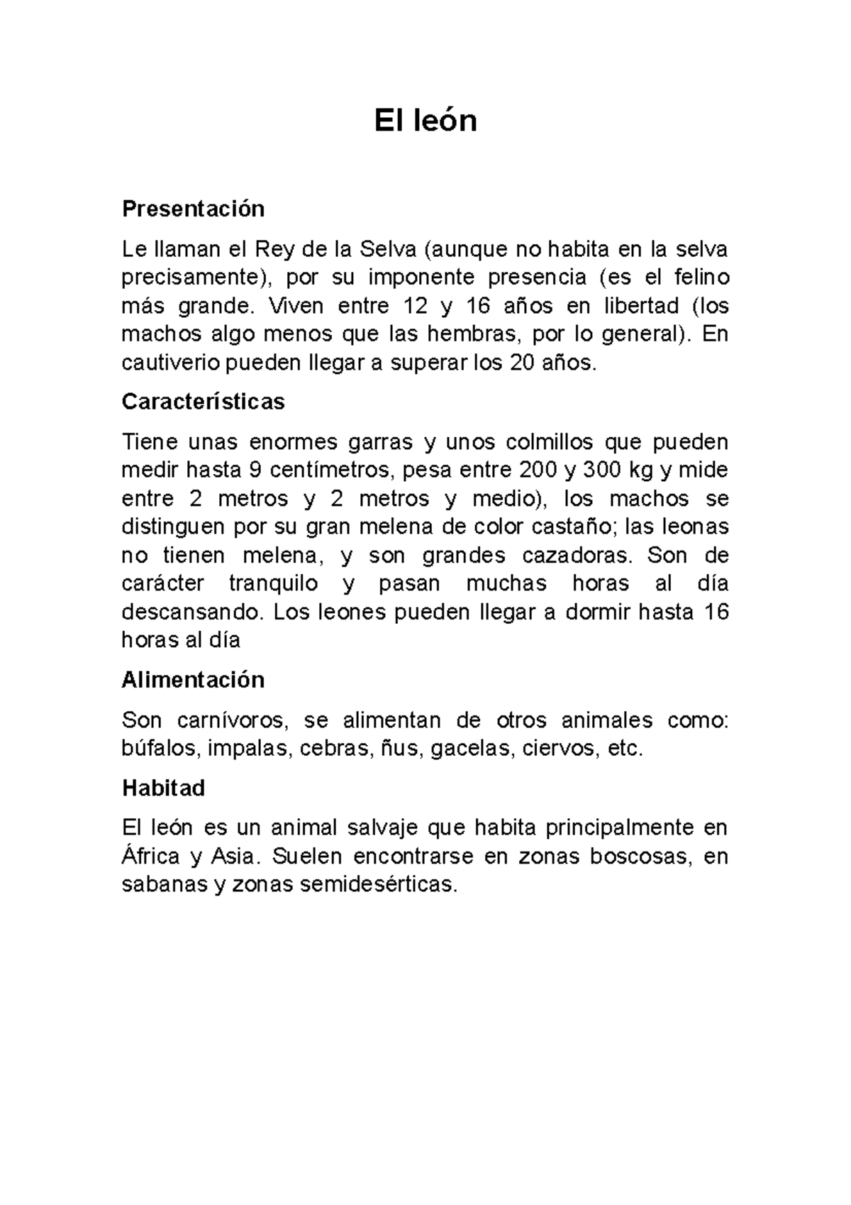 El león - Es un trabajo para educación inicial - El león Presentación ...