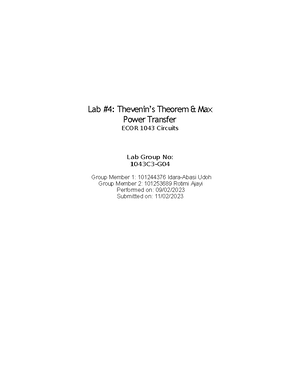 Lab #4 Thevenin’s Theorem & Max Power Transfer - Lab #4: Thevenin’s ...