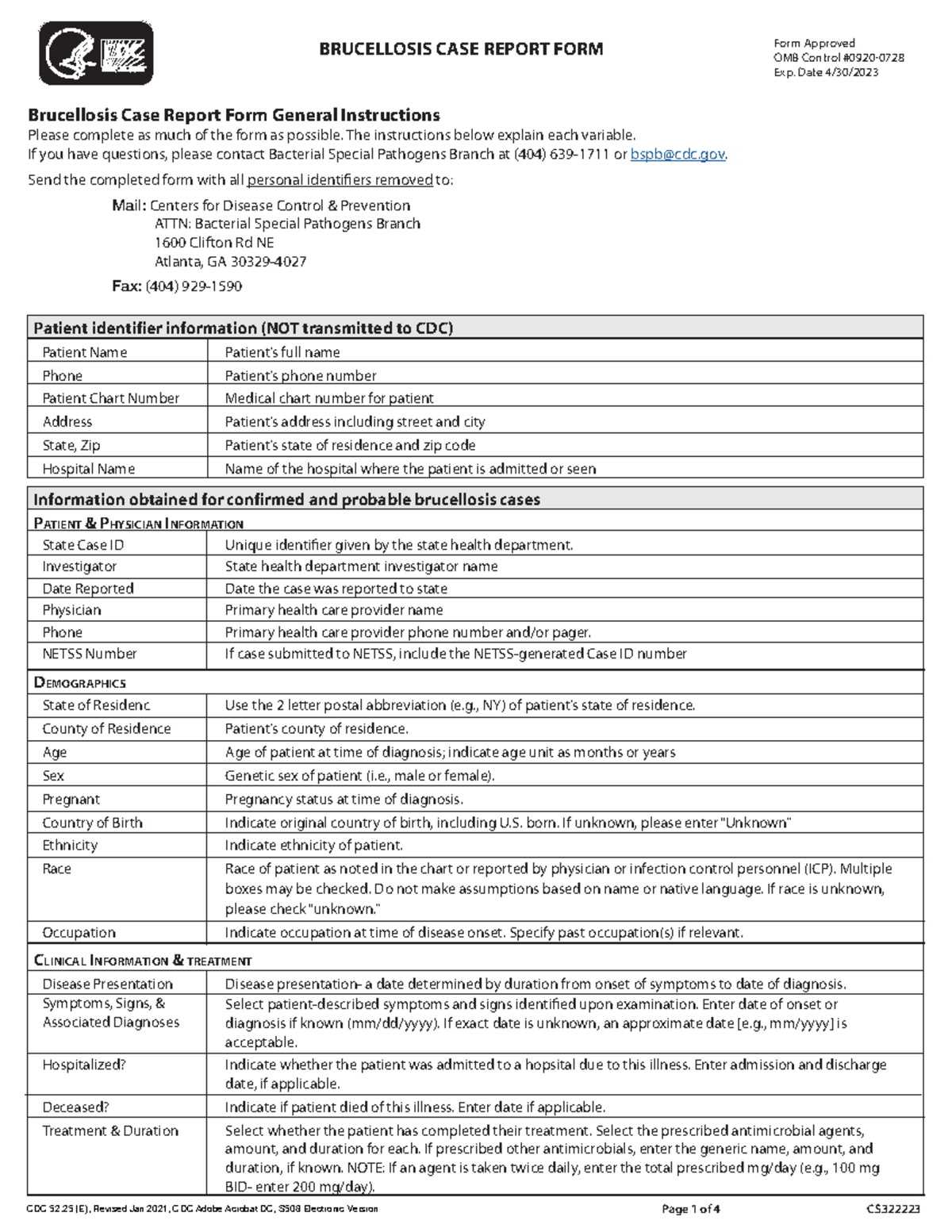 Case-report-form - Example of C19 case definition - BRUCELLOSIS CASE ...