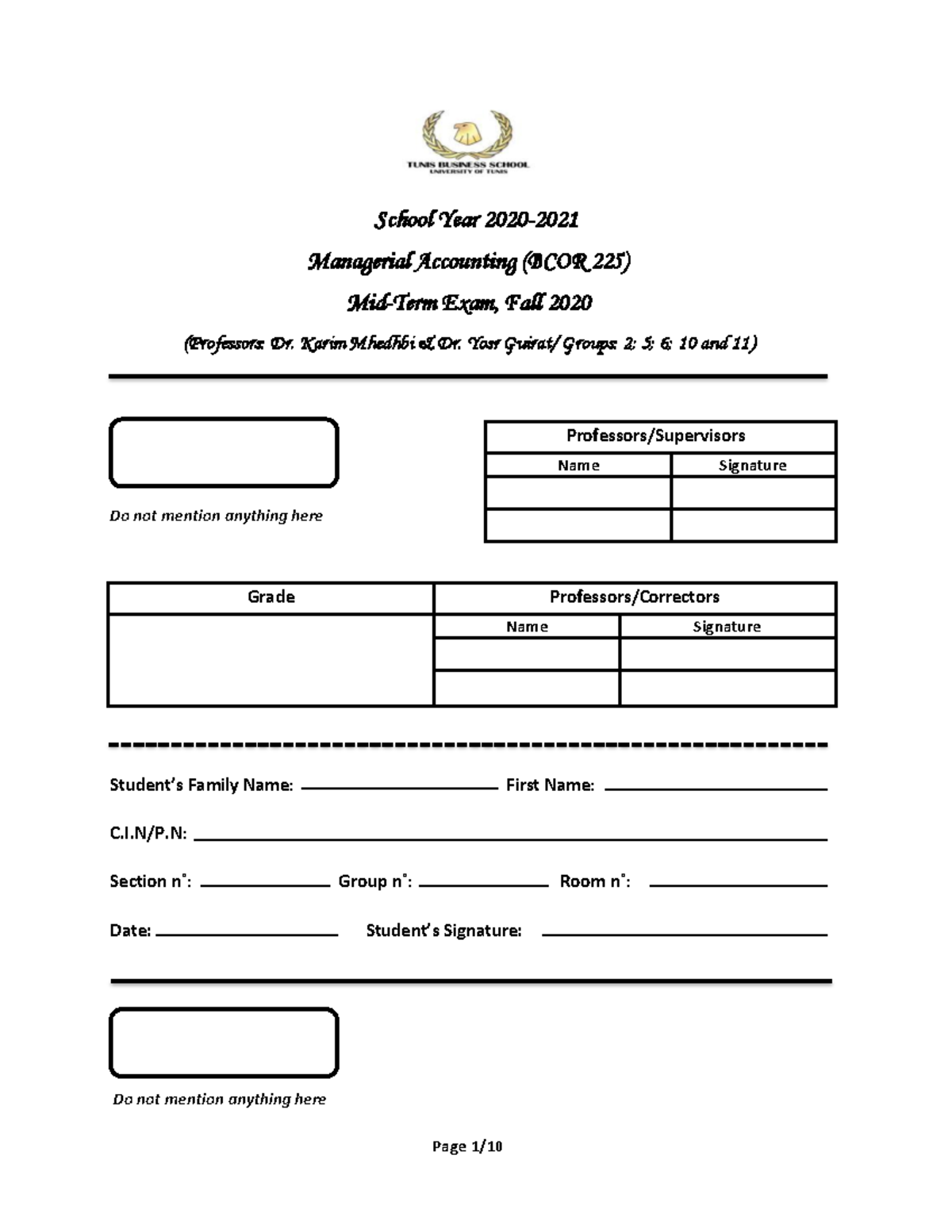 Midterm Exam Fall 2020 - School Year 2020 - 2021 Managerial Accounting ...