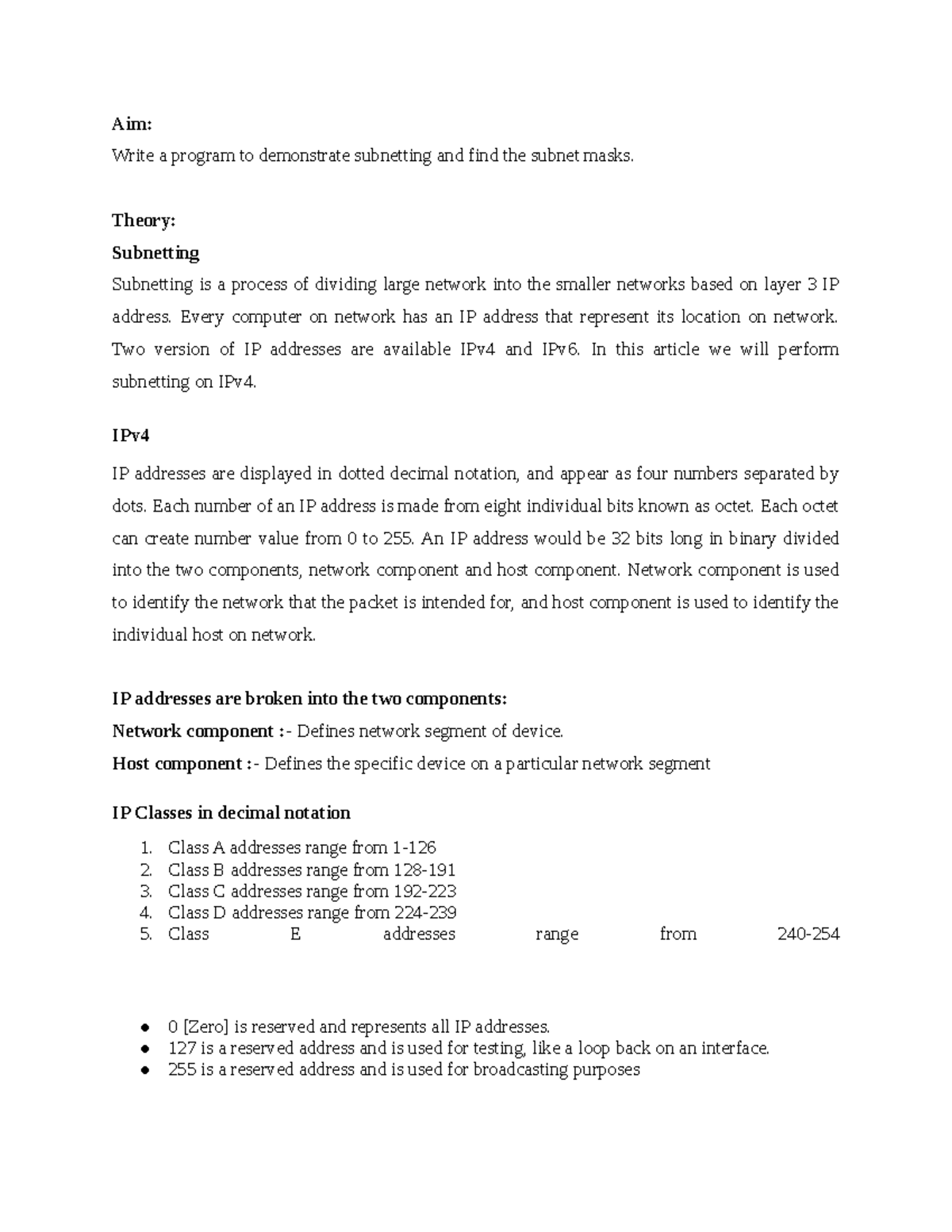 CNS Practical no 5 - Aim: Write a program to demonstrate subnetting and ...