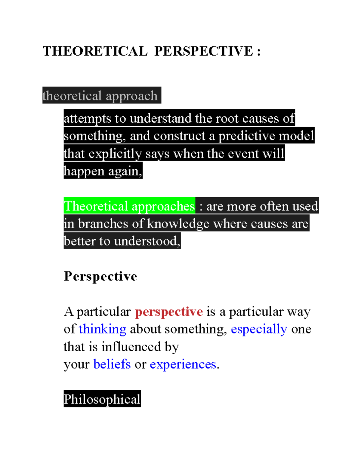 Theoretical philosphy, - THEORETICAL PERSPECTIVE : theoretical approach ...