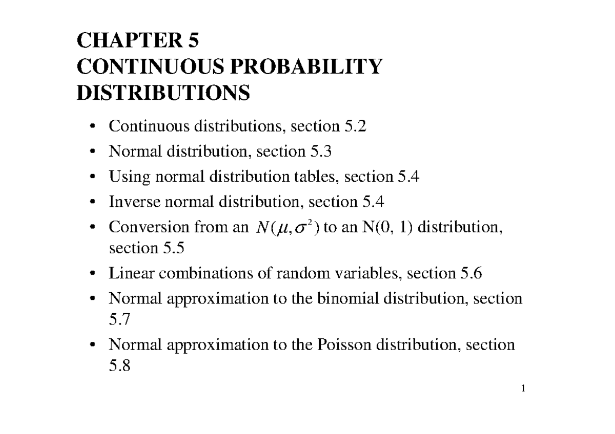 BME CH5 - Lecture notes 5 - CHAPTER 5 CONTINUOUS PROBABILITY ...