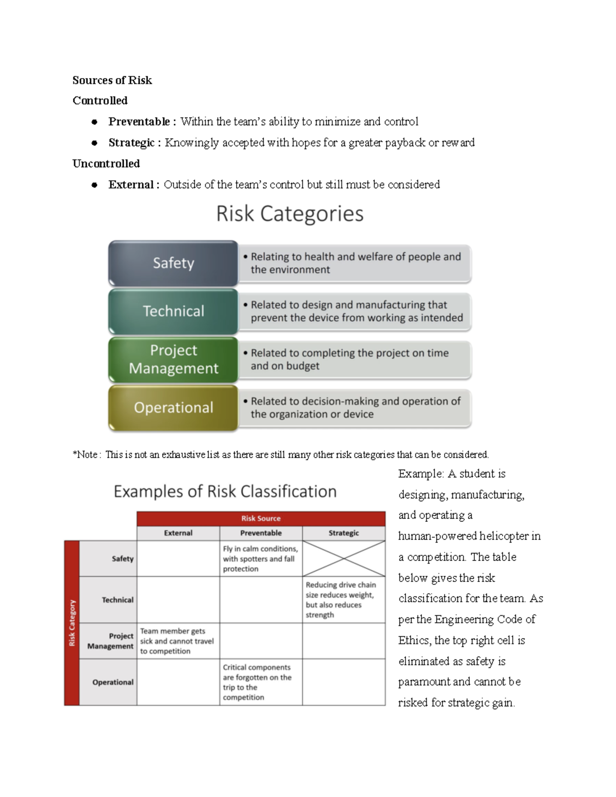 APSC 101 Notes - Sources of Risk Controlled Preventable : Within the ...