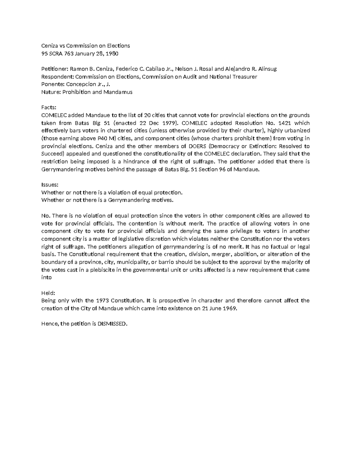 LLG-CASE- Digests - reviewer - Ceniza vs Commission on Elections 95 ...