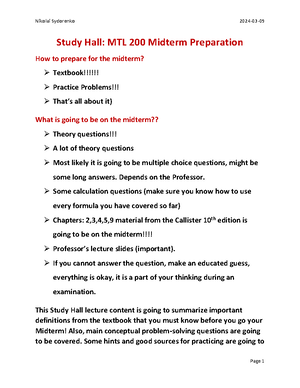 MTL 200 lab manual 2023 - i DEPARTMENT OF MECHANICAL AND INDUSTRIAL ...