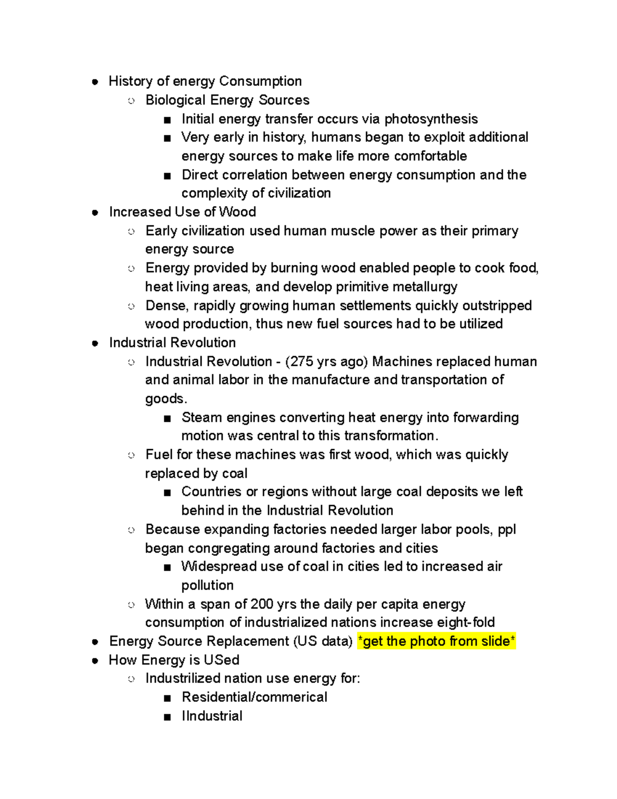 Energy Use Overview and Climate Change Notes 1 13 21 - History of ...