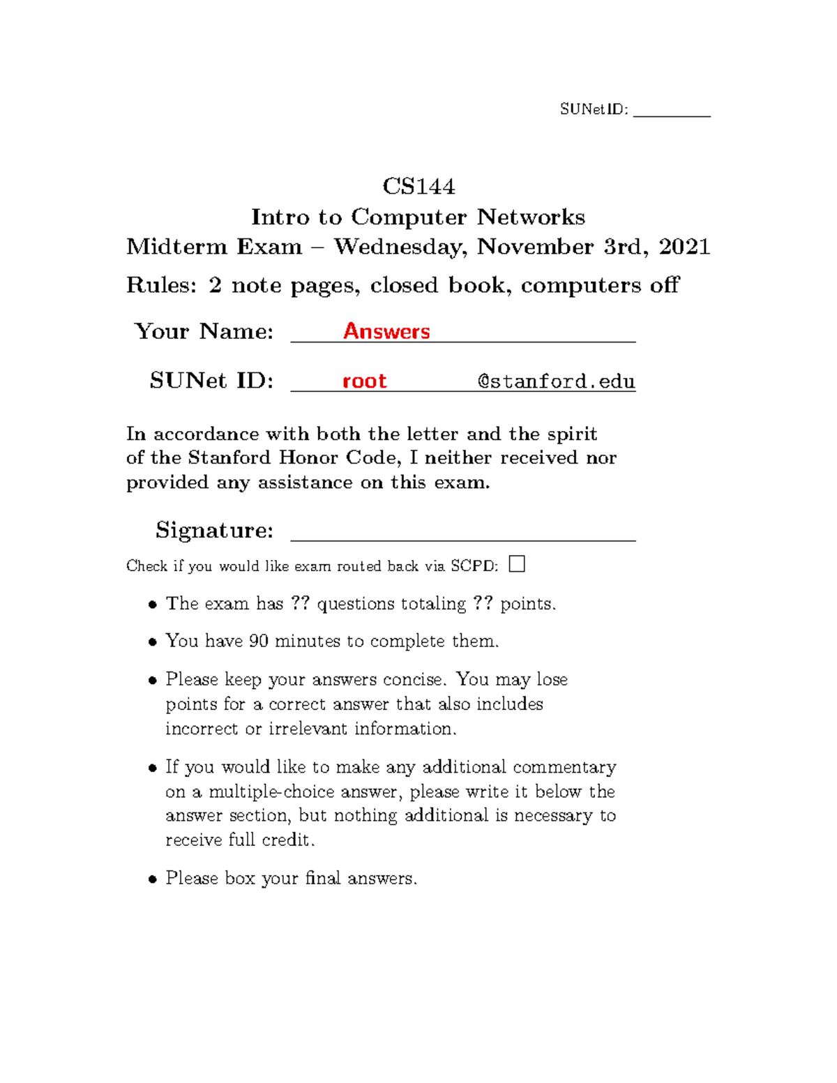 21fa-midterm-ans - practice midterm ans - CS Intro to Computer Networks Midterm Exam – Wednesday ...
