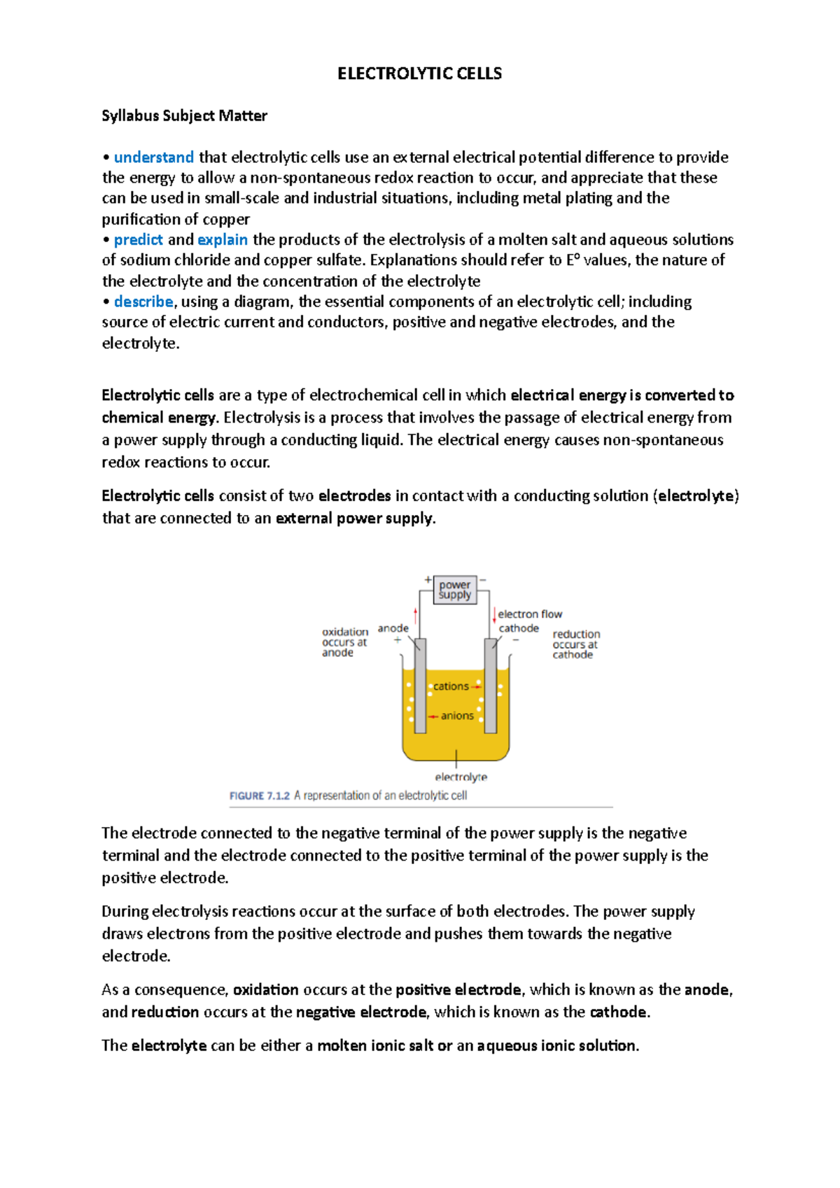 Electrolytic Cells - ELECTROLYTIC CELLS Syllabus Subject Matter ...