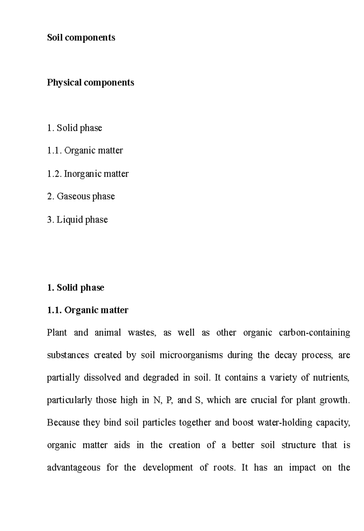 Soil components - practice materials - Soil components Physical ...