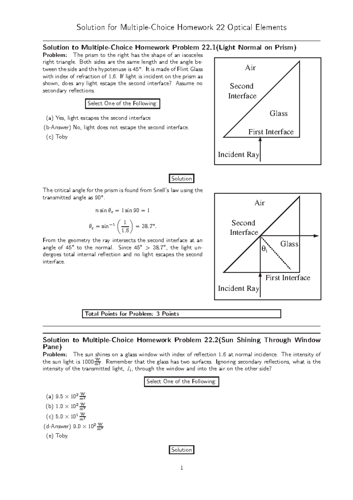 Solution MC Hwk (22) - Multiple CHoice HW 22 - Solution for Homework 22 Optical Elements ...