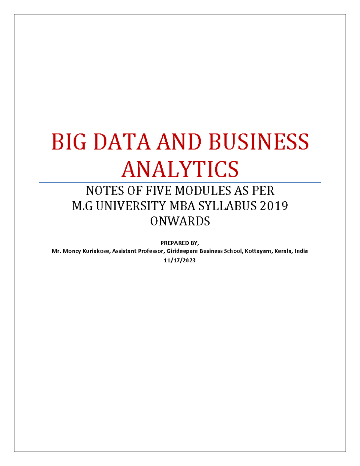 Big Data and Business Analytics Notes 202224 - BIG DATA AND BUSINESS ...