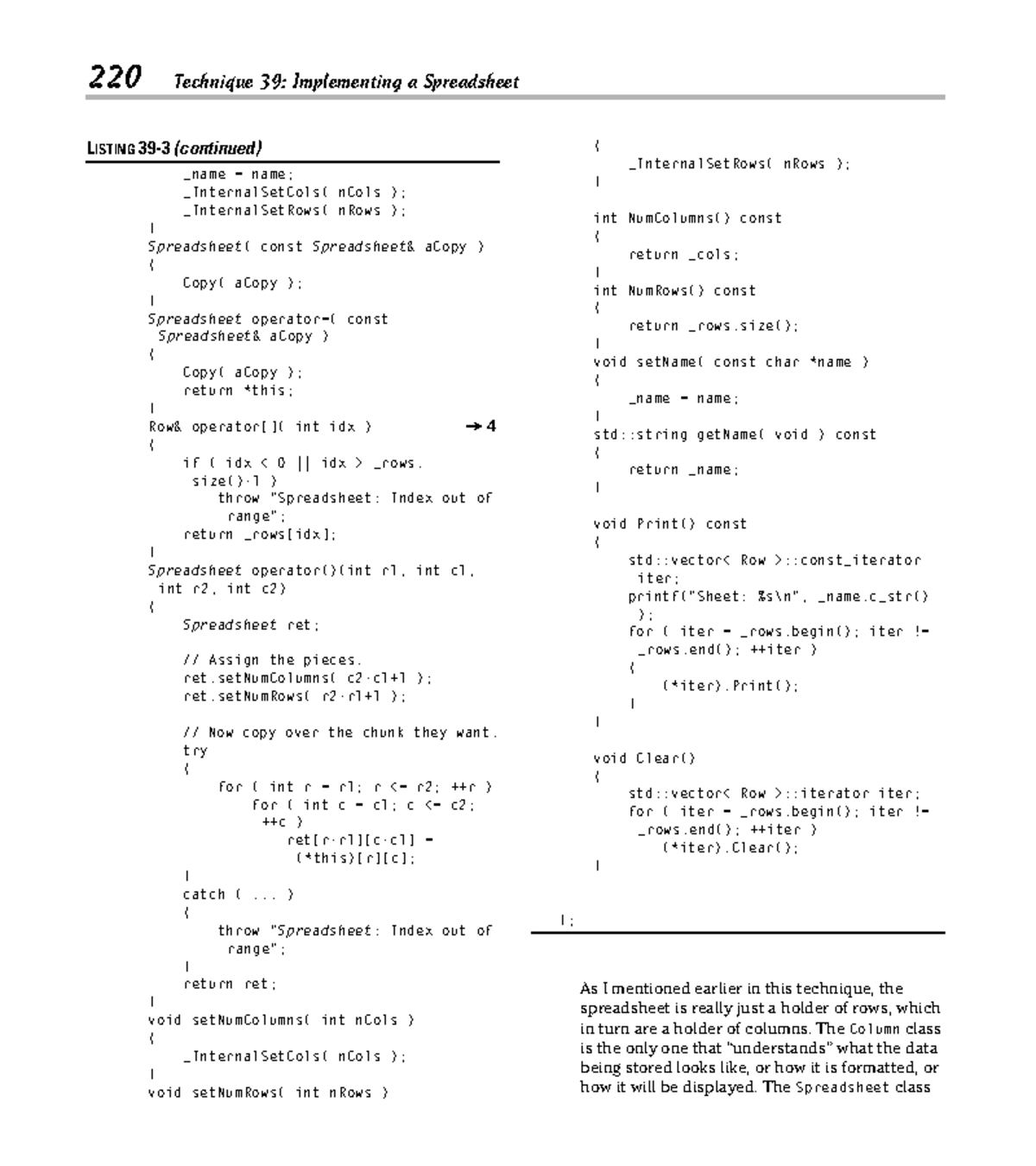 C Timesaving Techniques 43 220 Technique 39 Implementing A Spreadsheet Internalsetrows