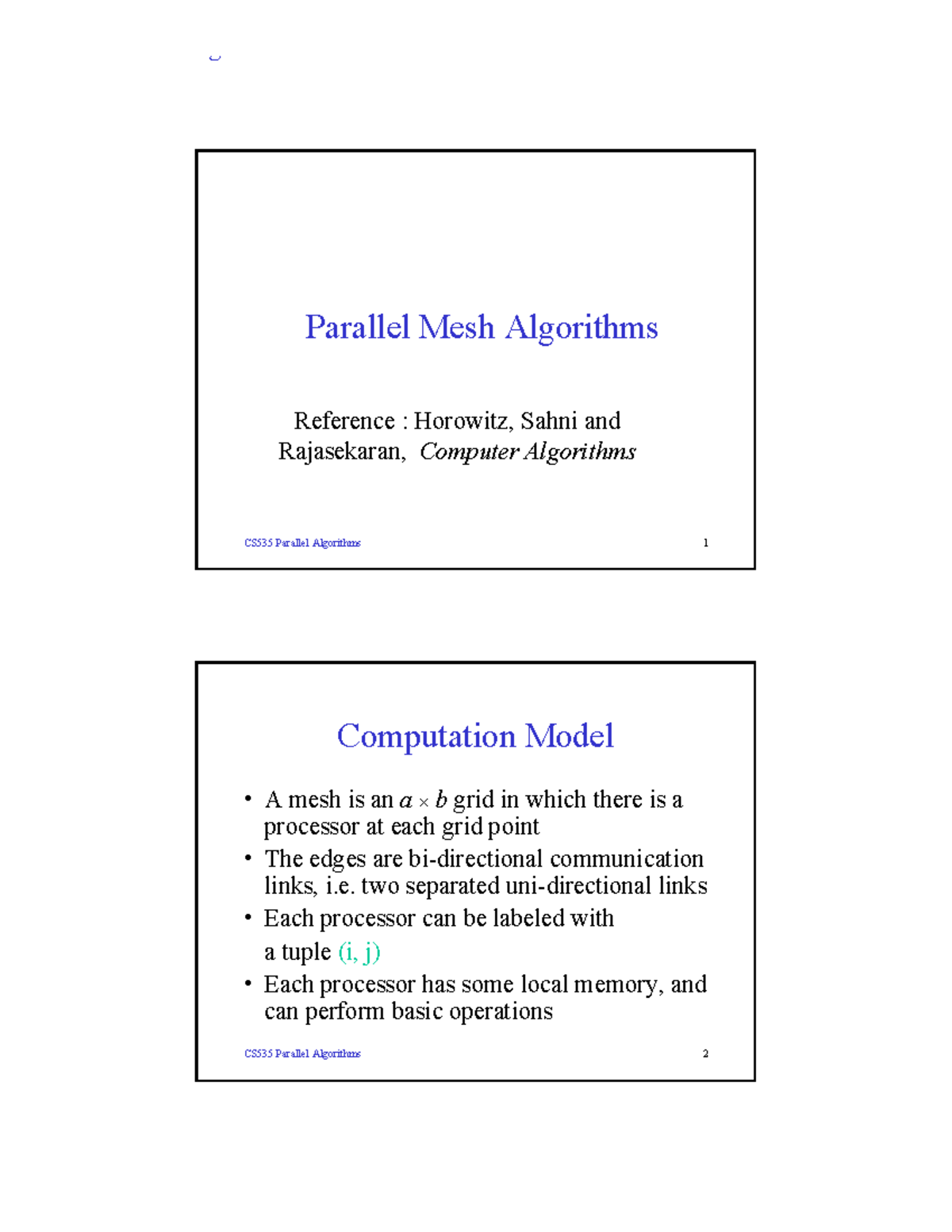 Mesh Algo Cs535 Parallel Algorithms 1 Parallel Mesh Algorithms 2806