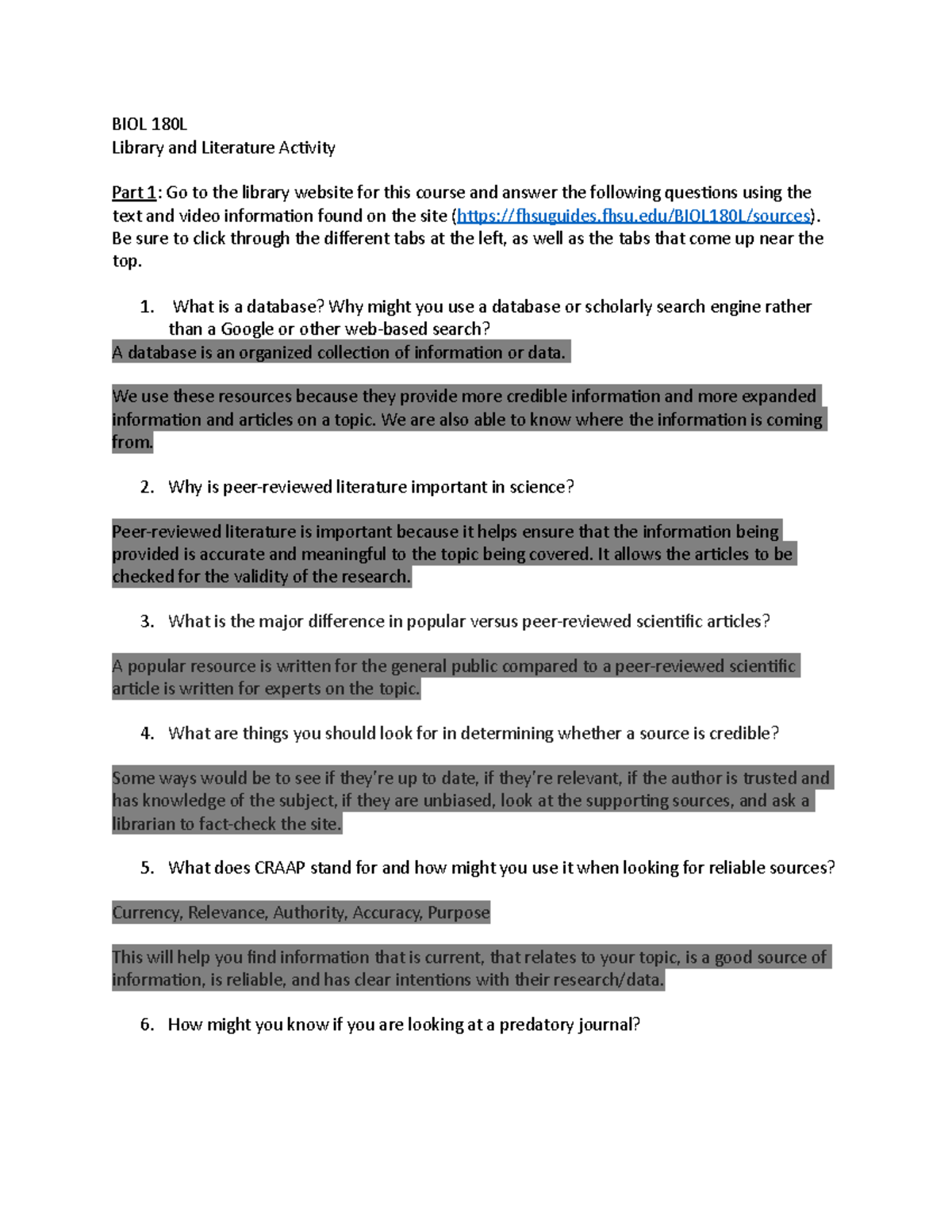 Lab 3-Library and Literature Activity - BIOL 180L Library and ...