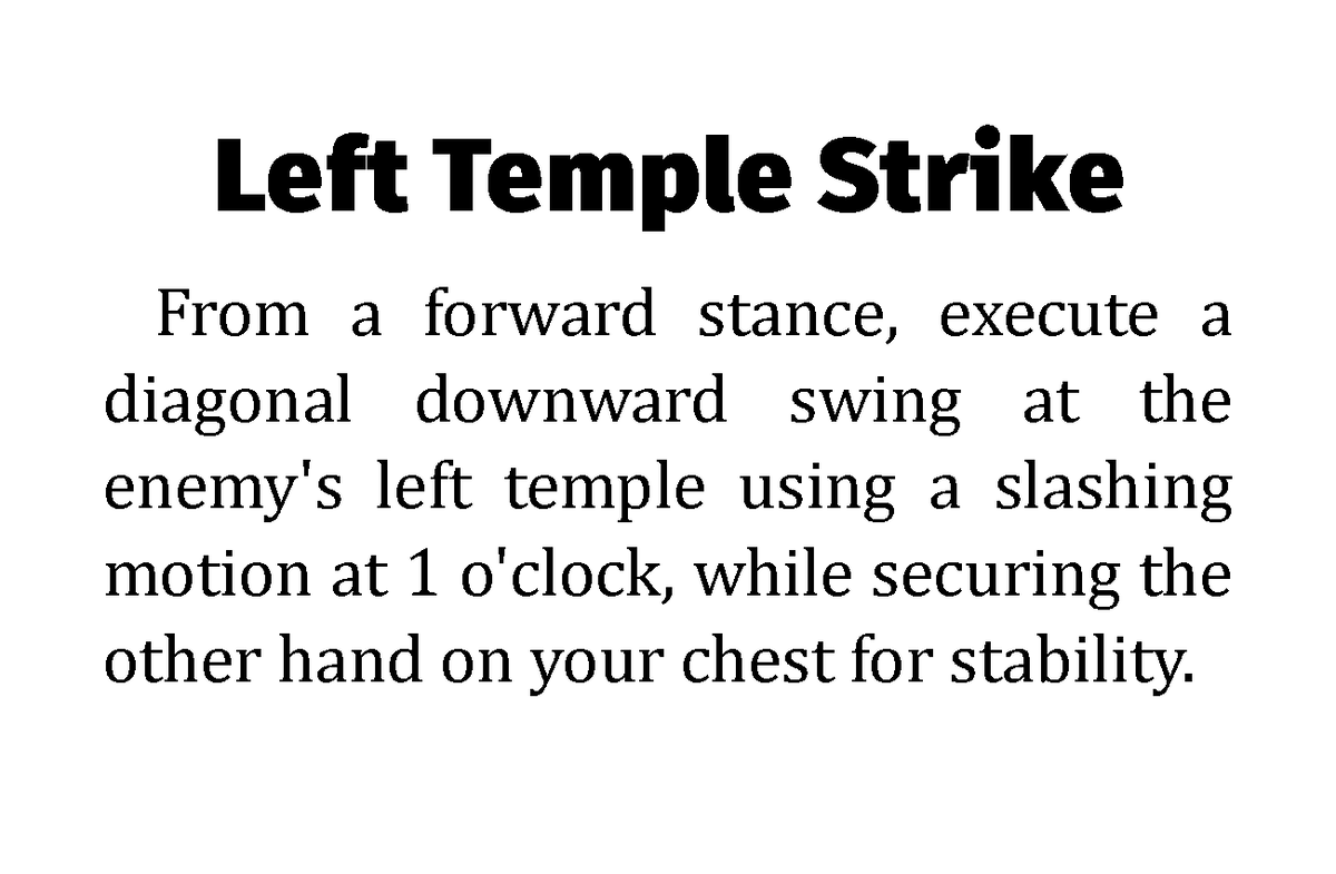 12 Strikes of Arnis - Left Temple Strike From a forward stance, execute ...