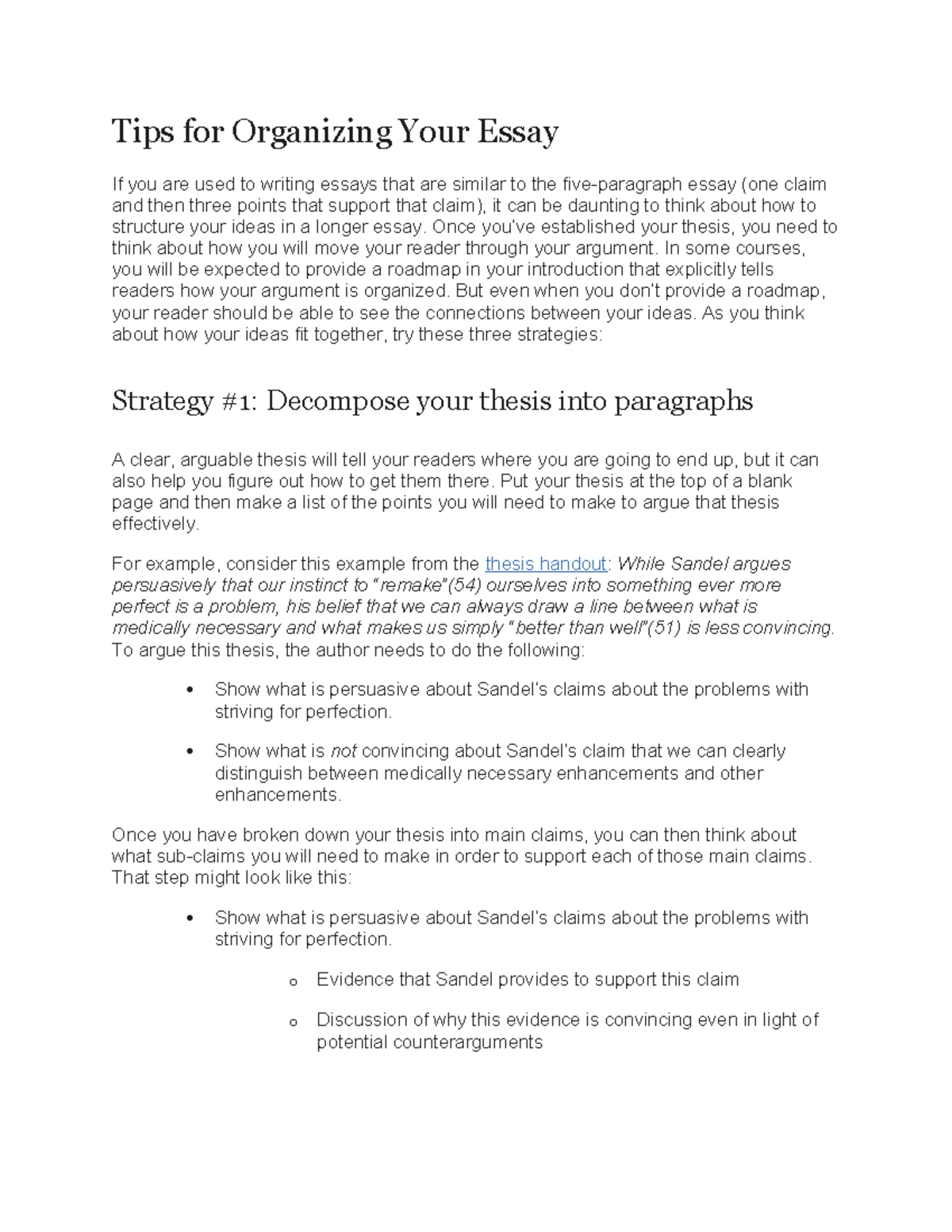 Organizing Your Essay - Once you’ve established your thesis, you need ...