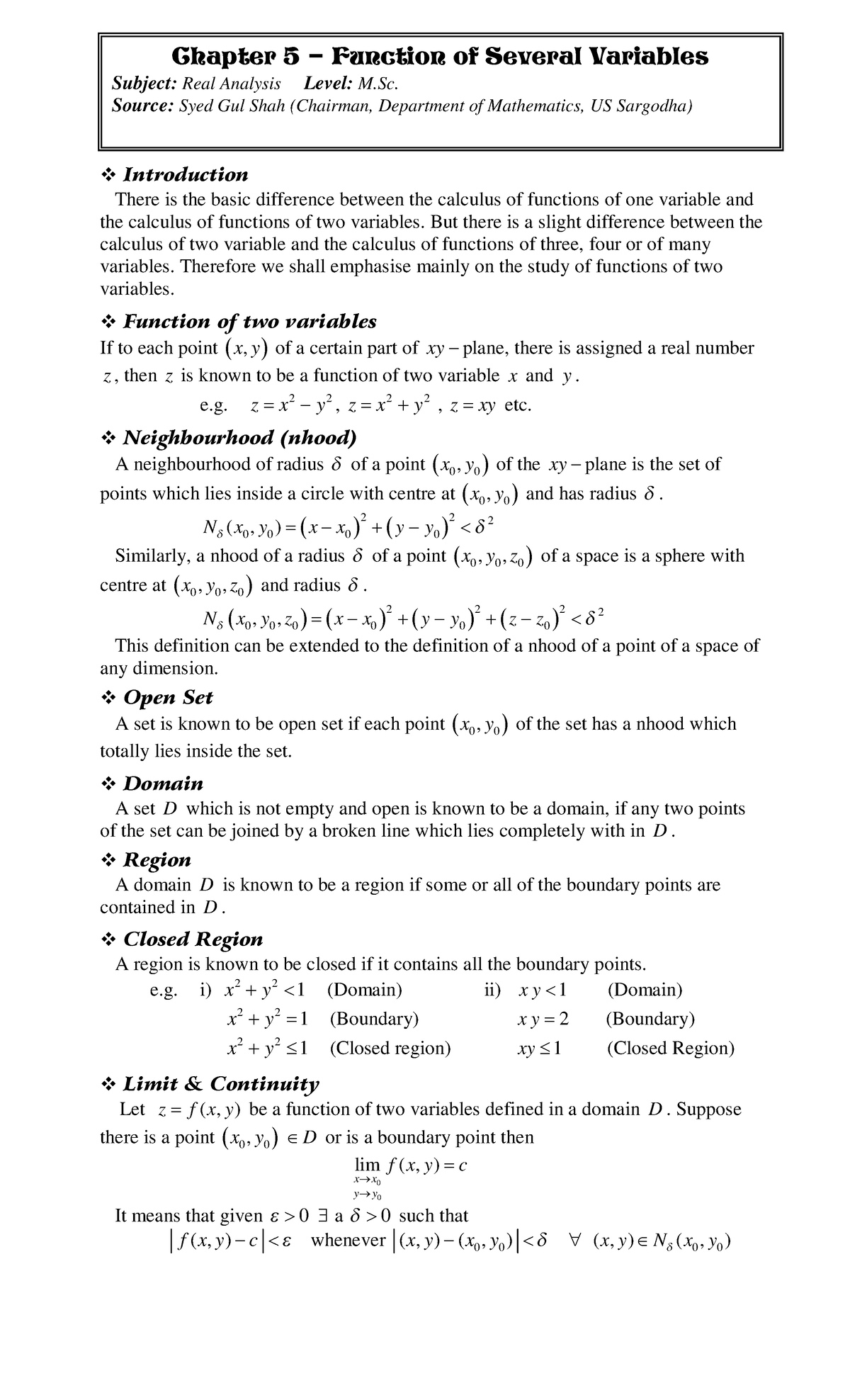 Chap 05 real analysis - b. - v Introduction There is the basic ...