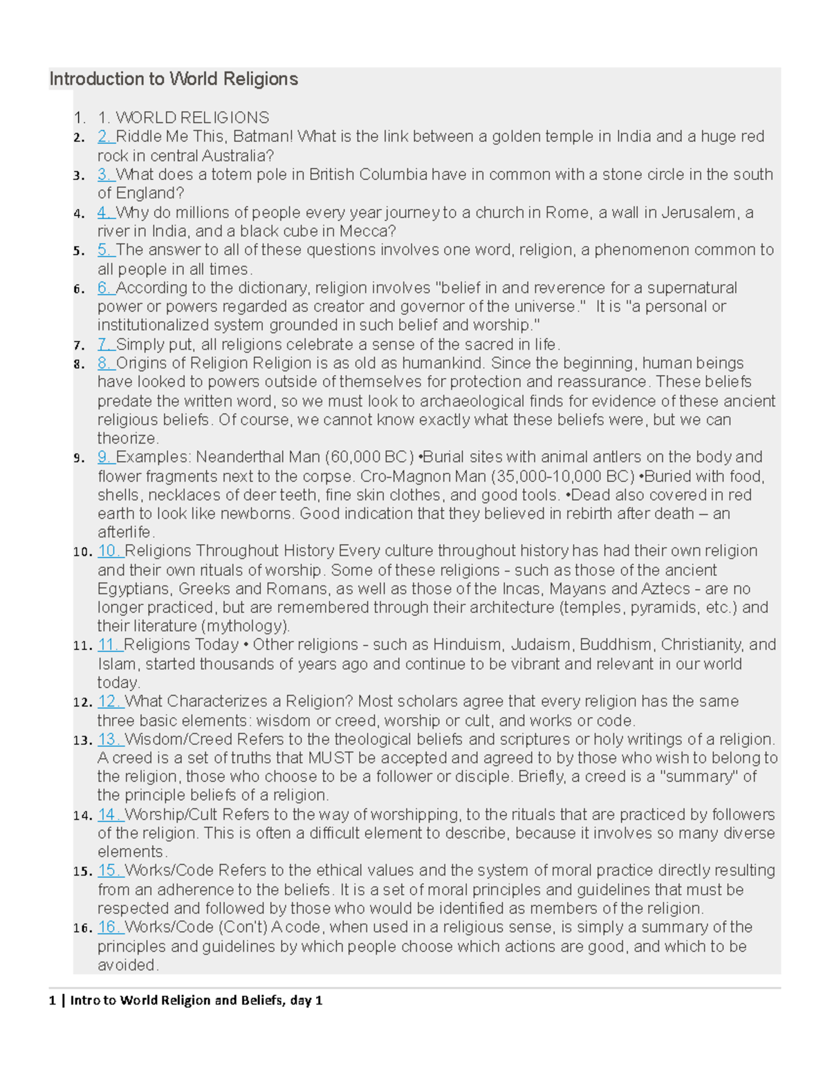 Intro-to-world-Religion-Day-1 - Introduction to World Religions 1. 1 ...