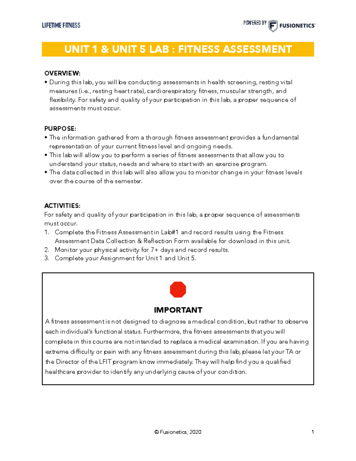 Lab Unit15 Final 122220-2012 22-163545 - LIFETIME FITNESS UNIT 1 & UNIT ...