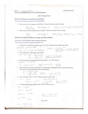 Chm1020 w8 lab assignment - Lab 8 Assignment Solubility (Fill in the blank/Short answer) (See ...