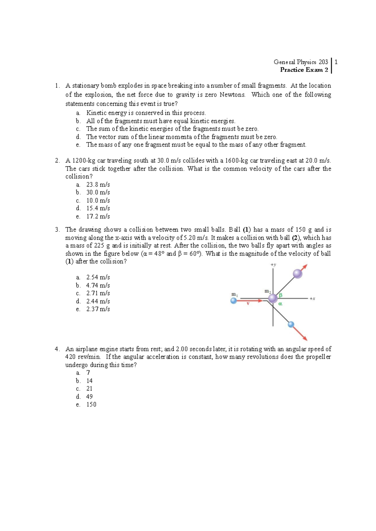 Https:mybook.physics - Practice Exam 2 A stationary bomb explodes in ...