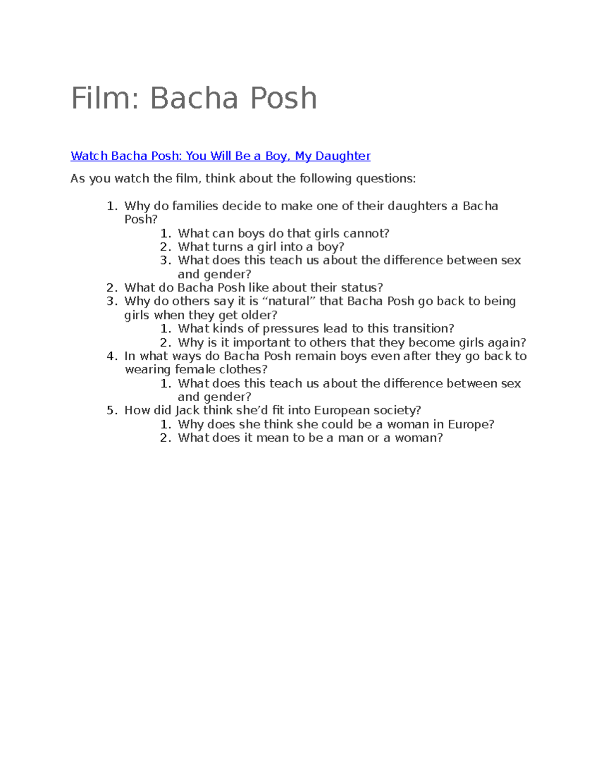 Film, Bacha Posh - Film for Sociology - Film: Bacha Posh Watch Bacha ...