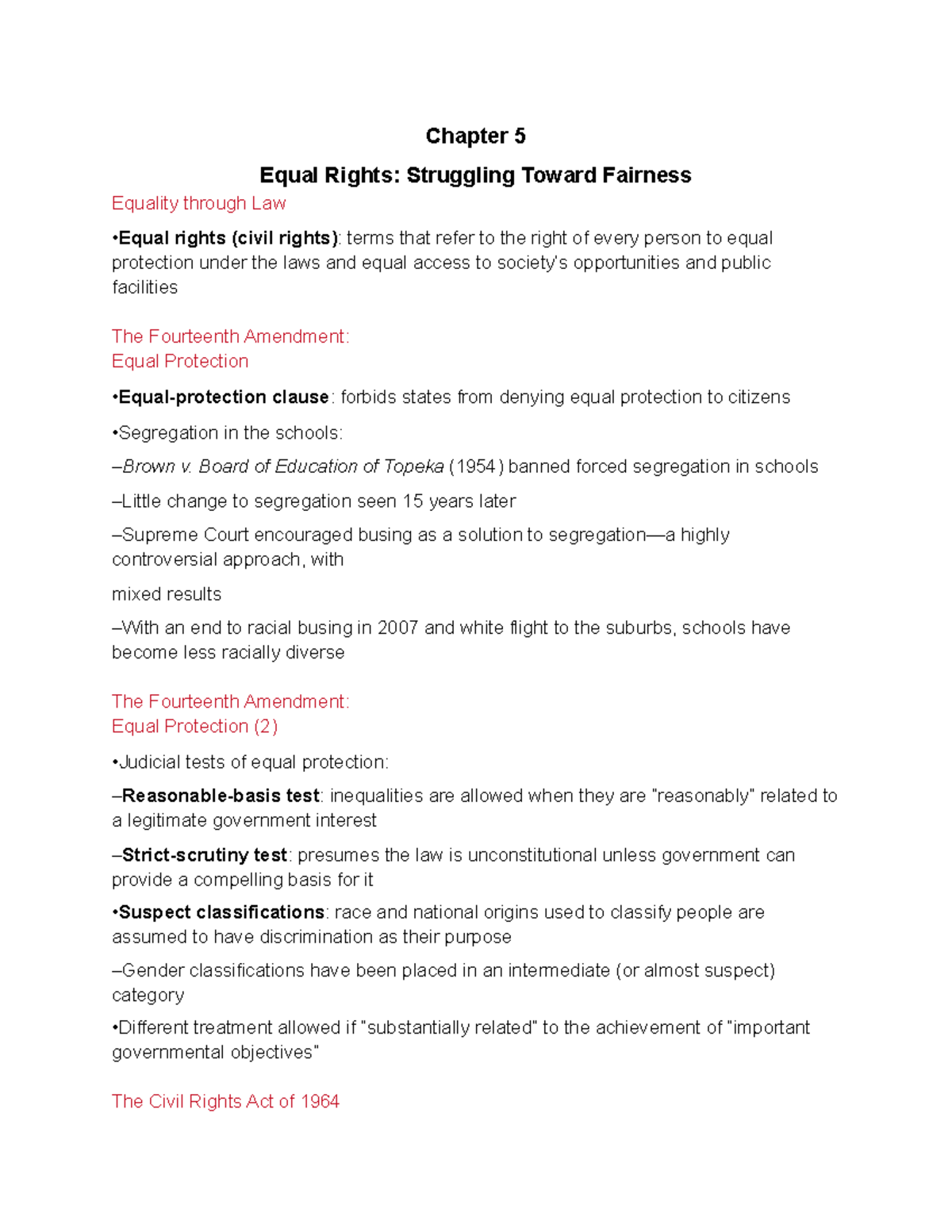 Chapter 5 - GOVT-2305-86053 Professor: Lela Anderson - Chapter 5 Equal ...