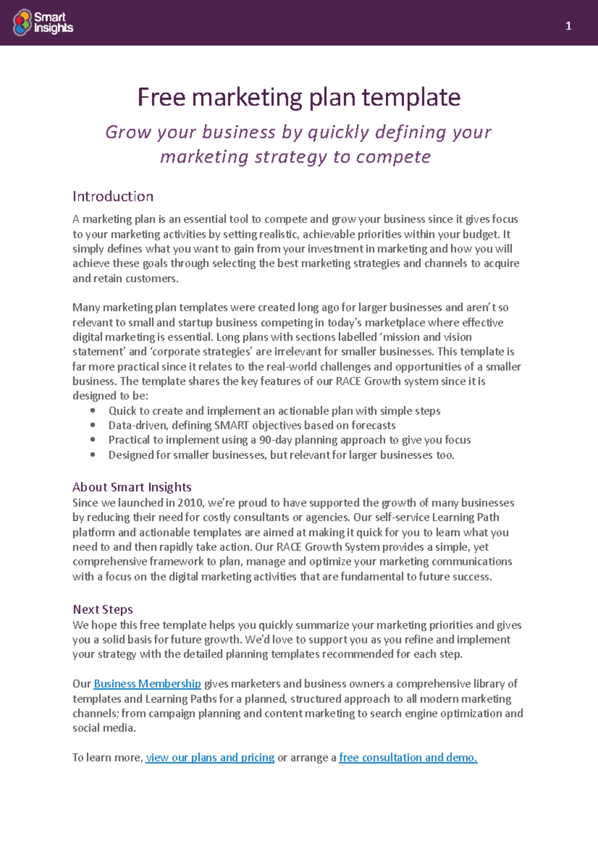 Free marketing plan template smart insights - Free marketing plan ...