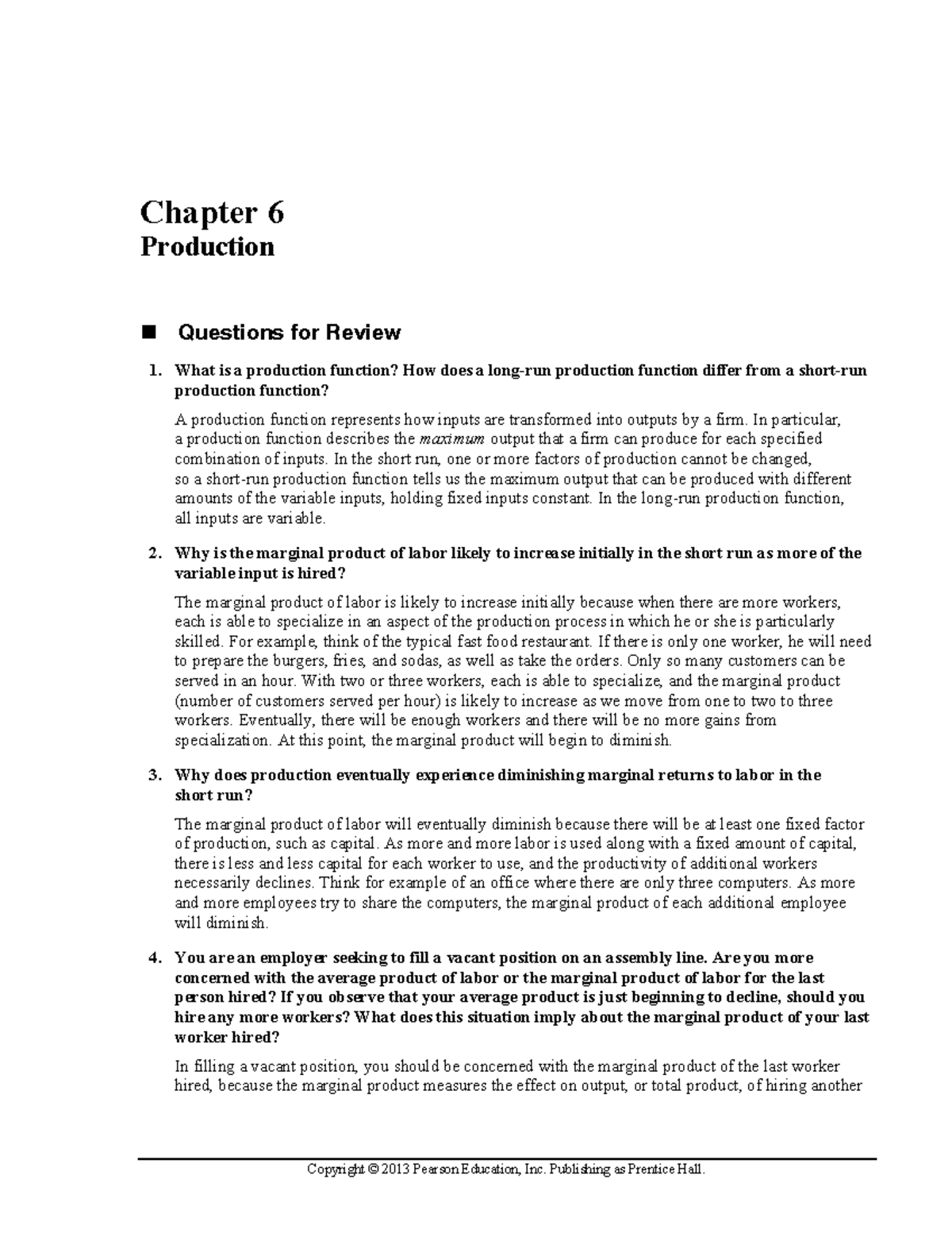 Production Practice (with answers) - Chapter 6 Production Questions for ...