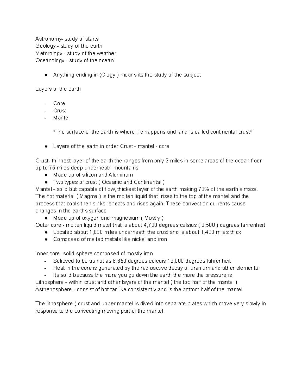 Unit 2 Layers of the earth - Astronomy- study of starts Geology - study ...