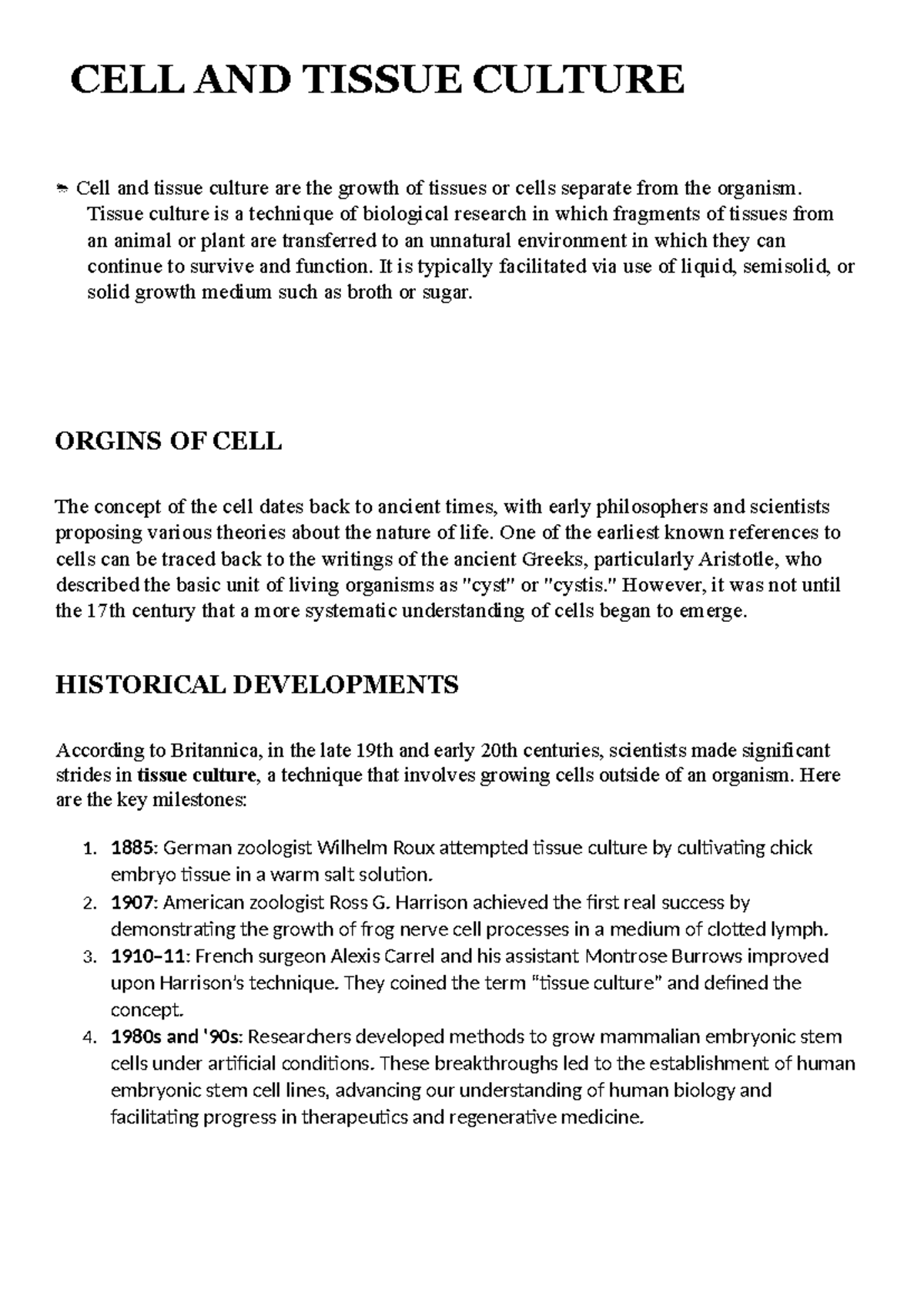 CELL-AND- Tissue- Culture 2 word - CELL AND TISSUE CULTURE Cell and ...