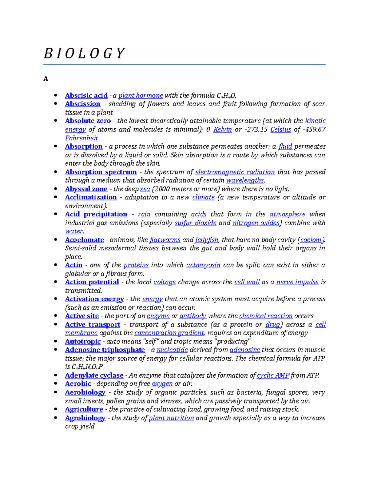 Biology Lecture - B I O L O G Y A Abscisic acid - a plant hormone with ...