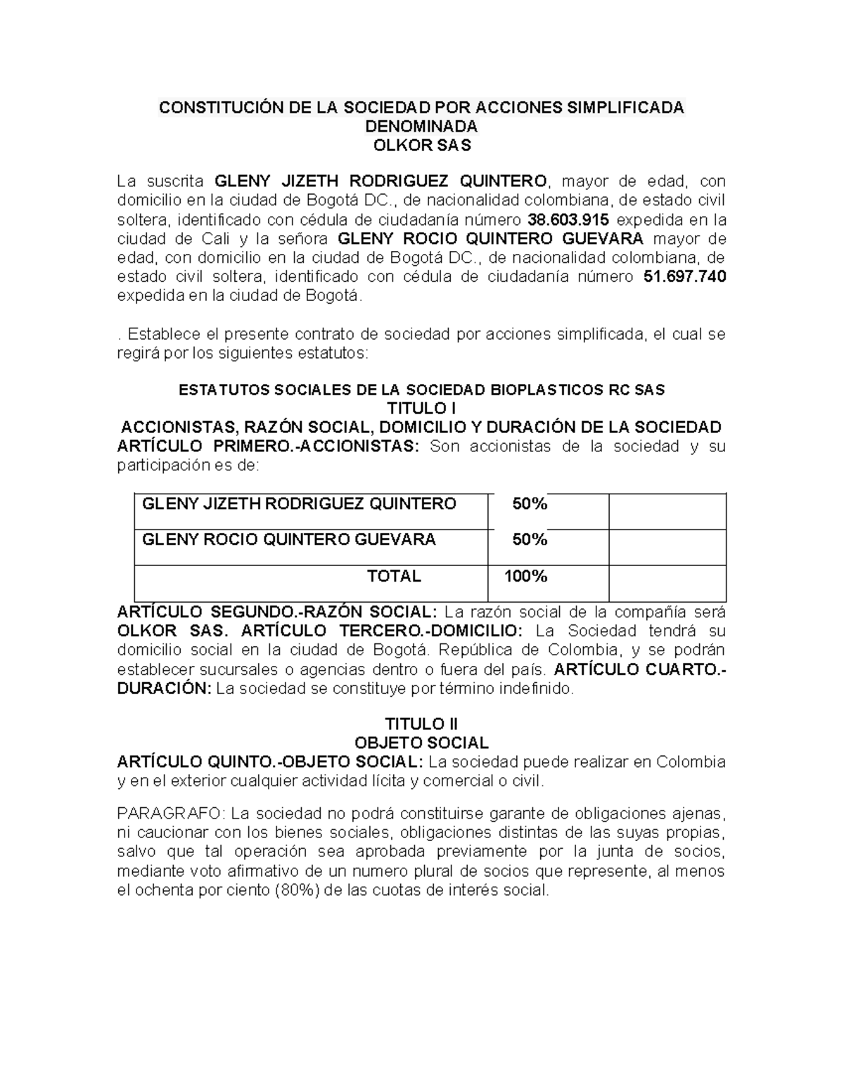 Modelo DE Estatutos DE UNA Empresa - CONSTITUCIÓN DE LA SOCIEDAD POR ...