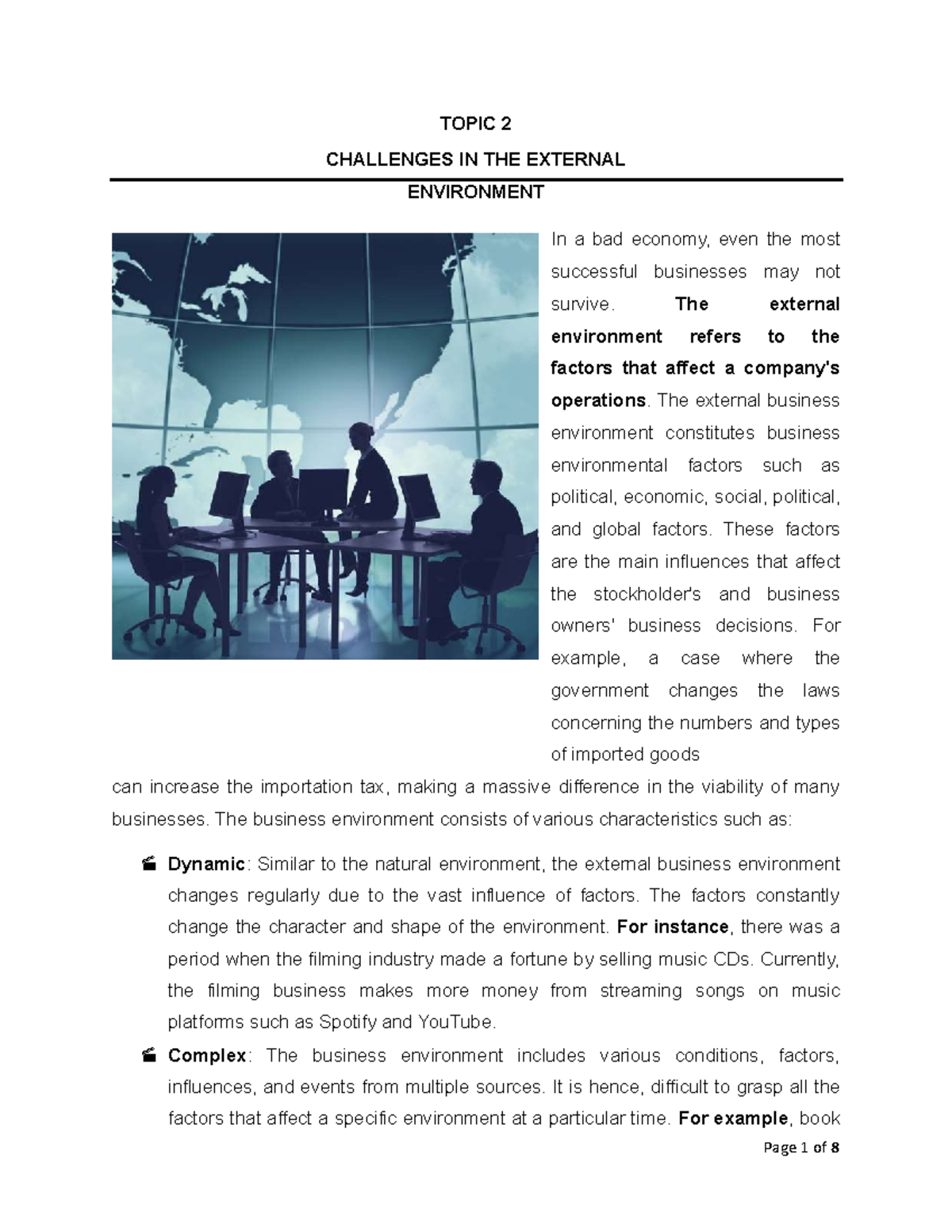 Challenges IN THE External - Page 1 of 8 TOPIC 2 CHALLENGES IN THE ...