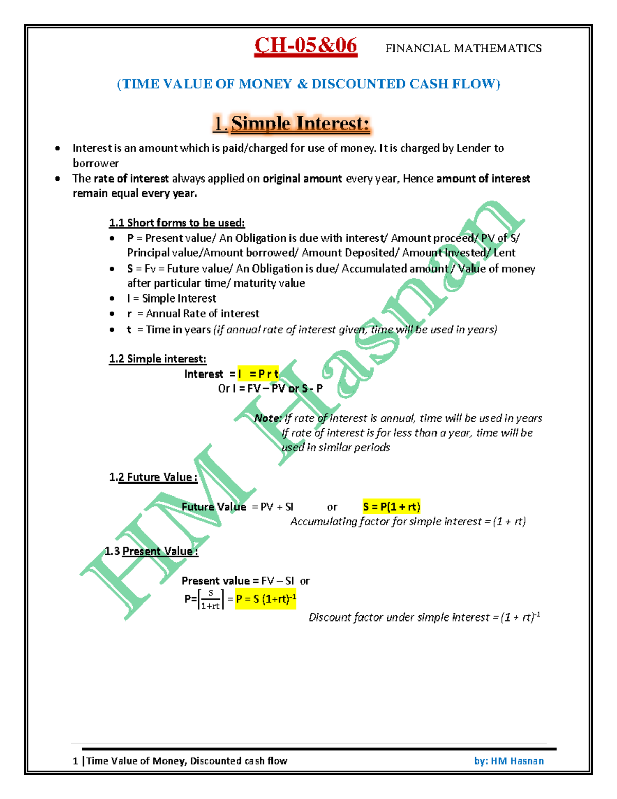 CH-5,6 Finance Notes by HM Hasnan - (TIME VALUE OF MONEY & DISCOUNTED ...