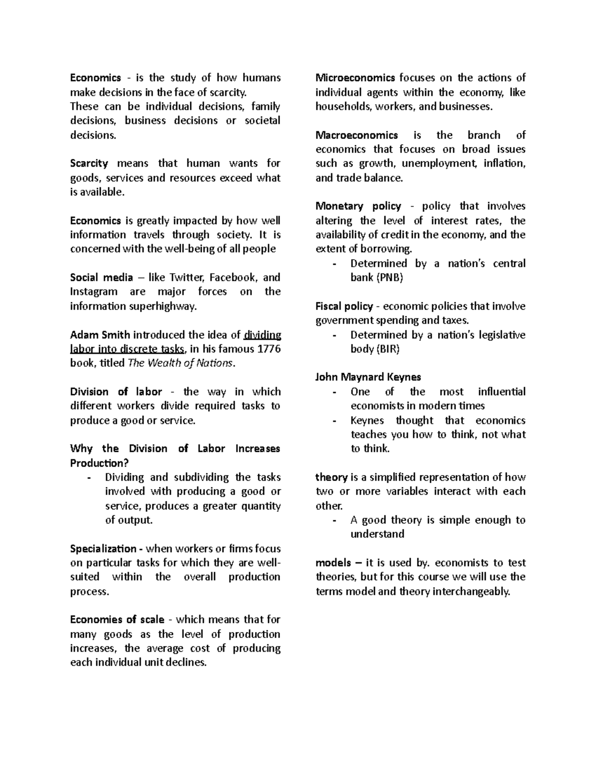 Microecon 1 - Reviewer for buscom - Economics - is the study of how ...