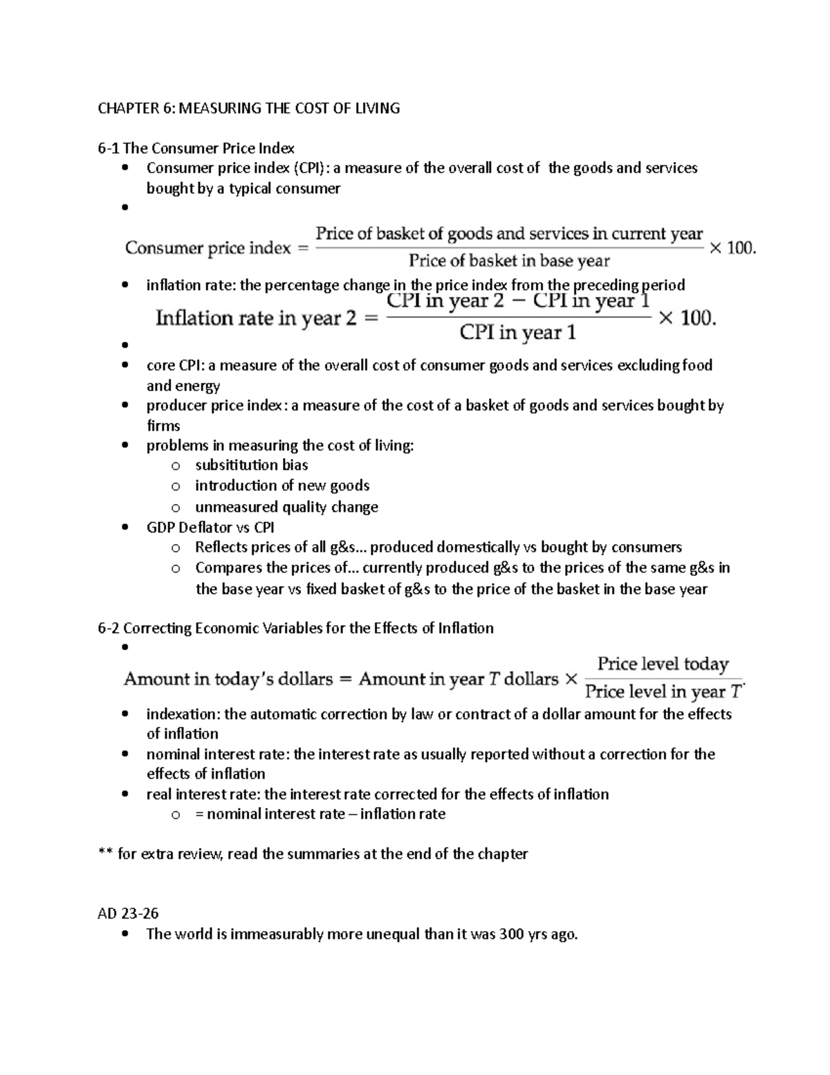 Ch 6 and AD - Lecture notes - CHAPTER 6: MEASURING THE COST OF LIVING 6 ...