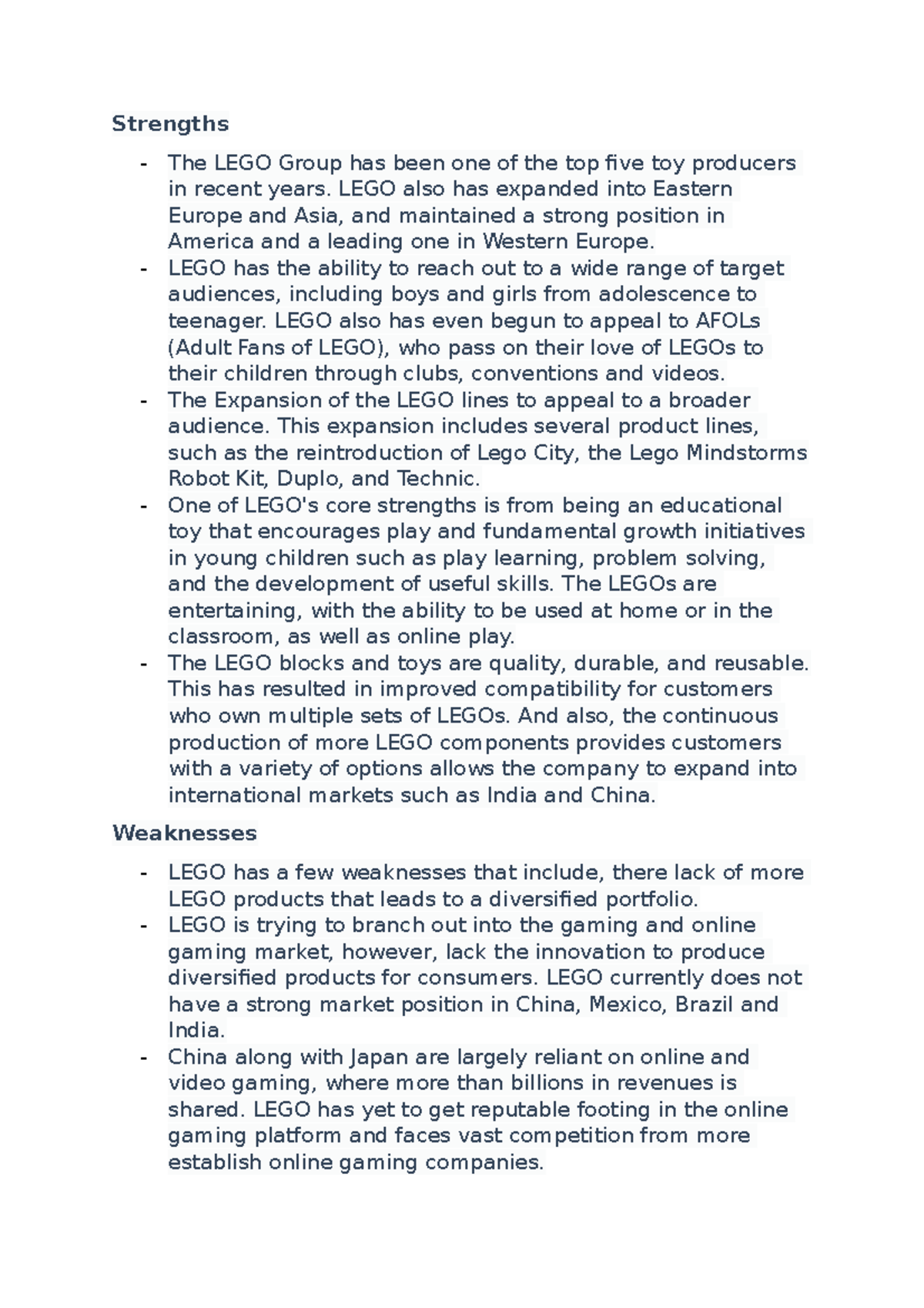SWOT LEGO - I hope this swot analysis can help other people in ...
