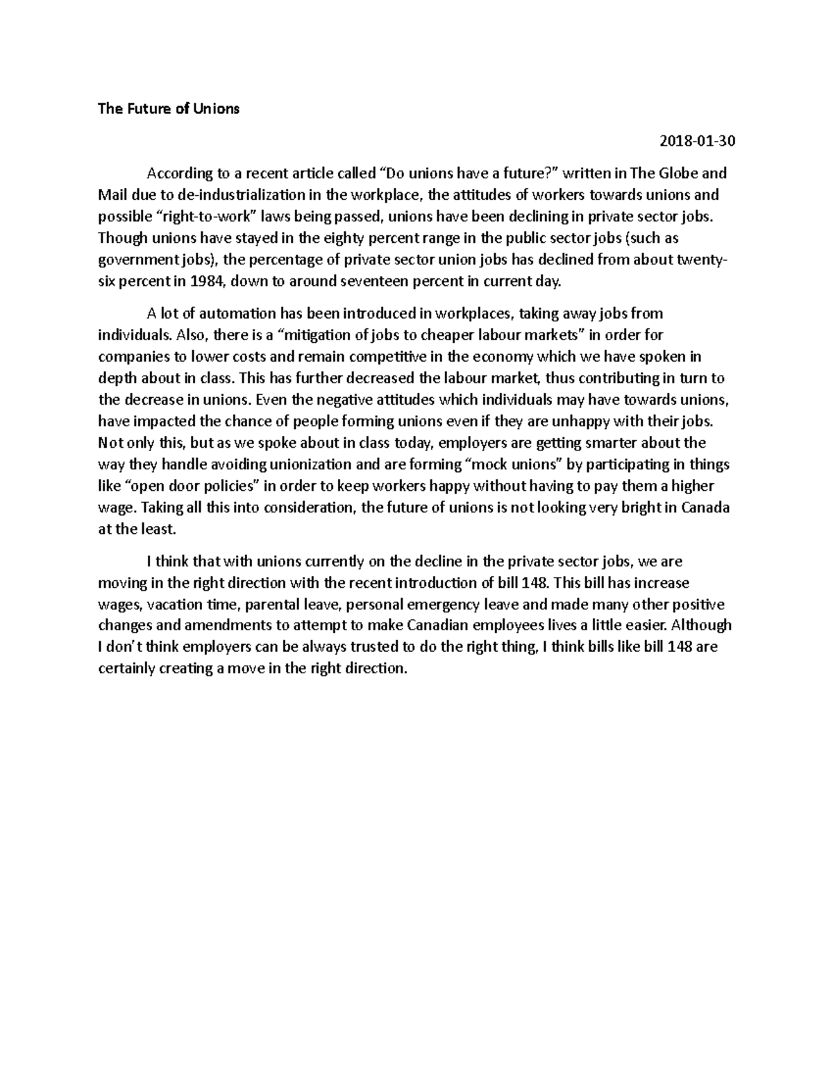 Discussion Post the Future of Unions - The Future of Unions 2018-01-30 ...