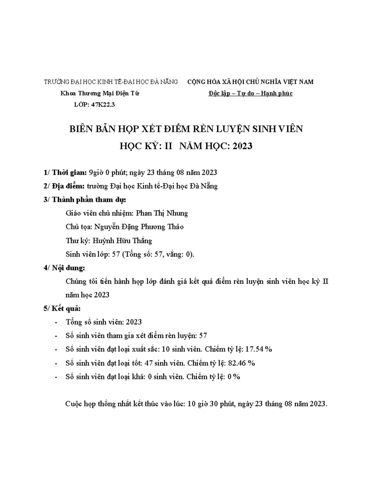 Bien ban hop xet diem ren luyen sinh vien - TRƯỜNG ĐẠI HỌC KINH TẾ-ĐẠI HỌC ĐÀ NẴNG CỘNG HÒA XÃ ...
