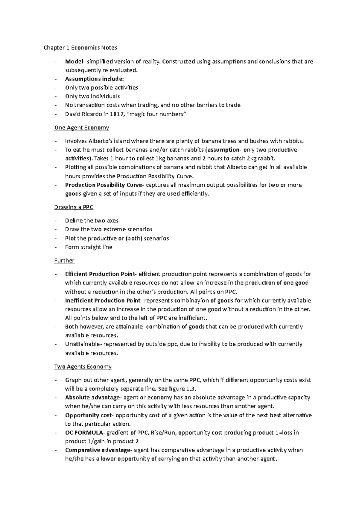 Chapter 1 Economics Notes - ECON1101 - UNSW Sydney - StuDocu