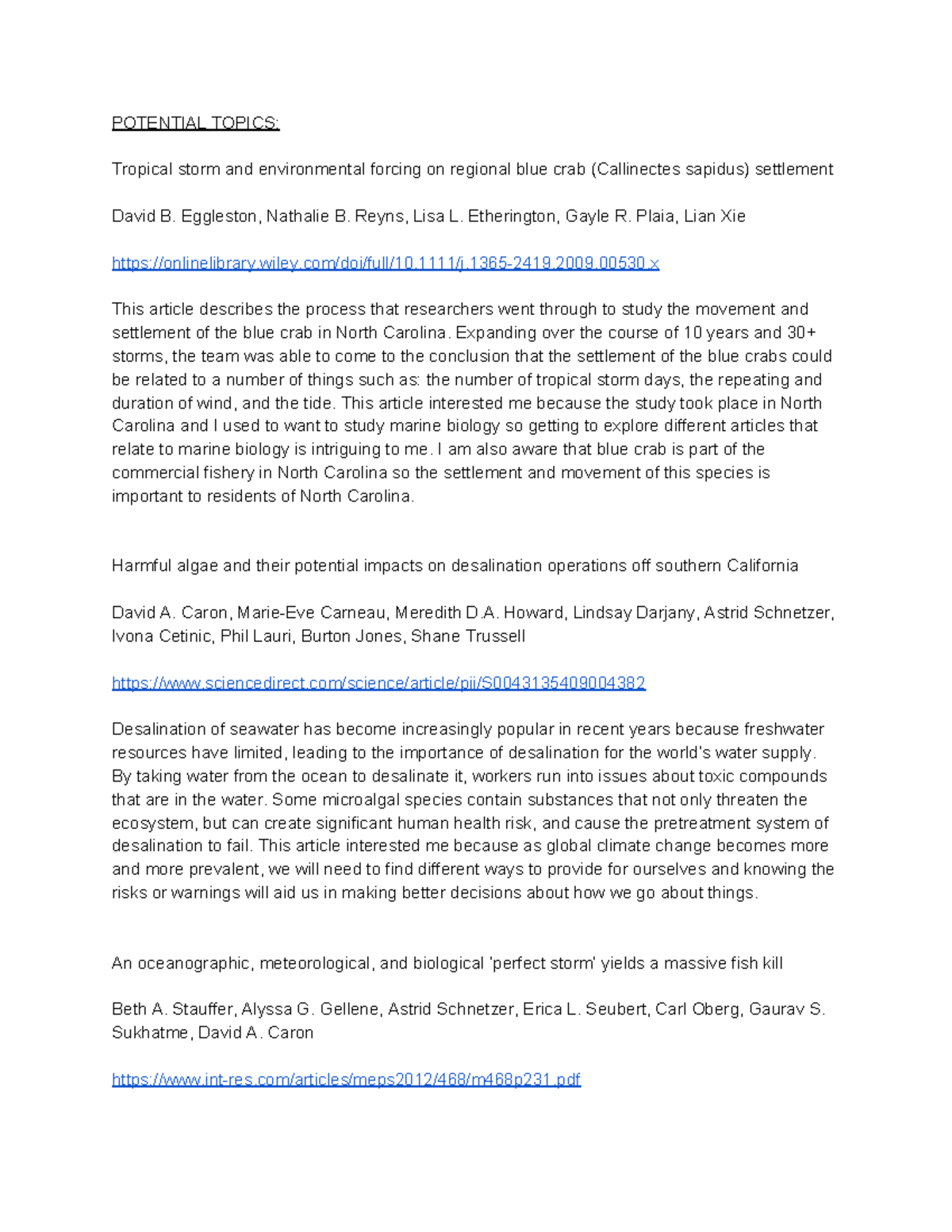 ENG 101 Potential Research Topics - POTENTIAL TOPICS: Tropical storm ...