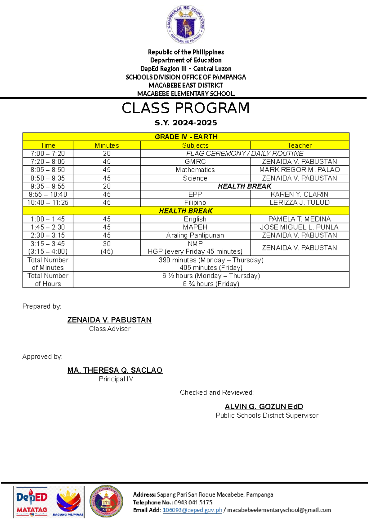 Final Class Program Grade 4 24 25 - Department of Education DepEd Region III – Central Luzon ...