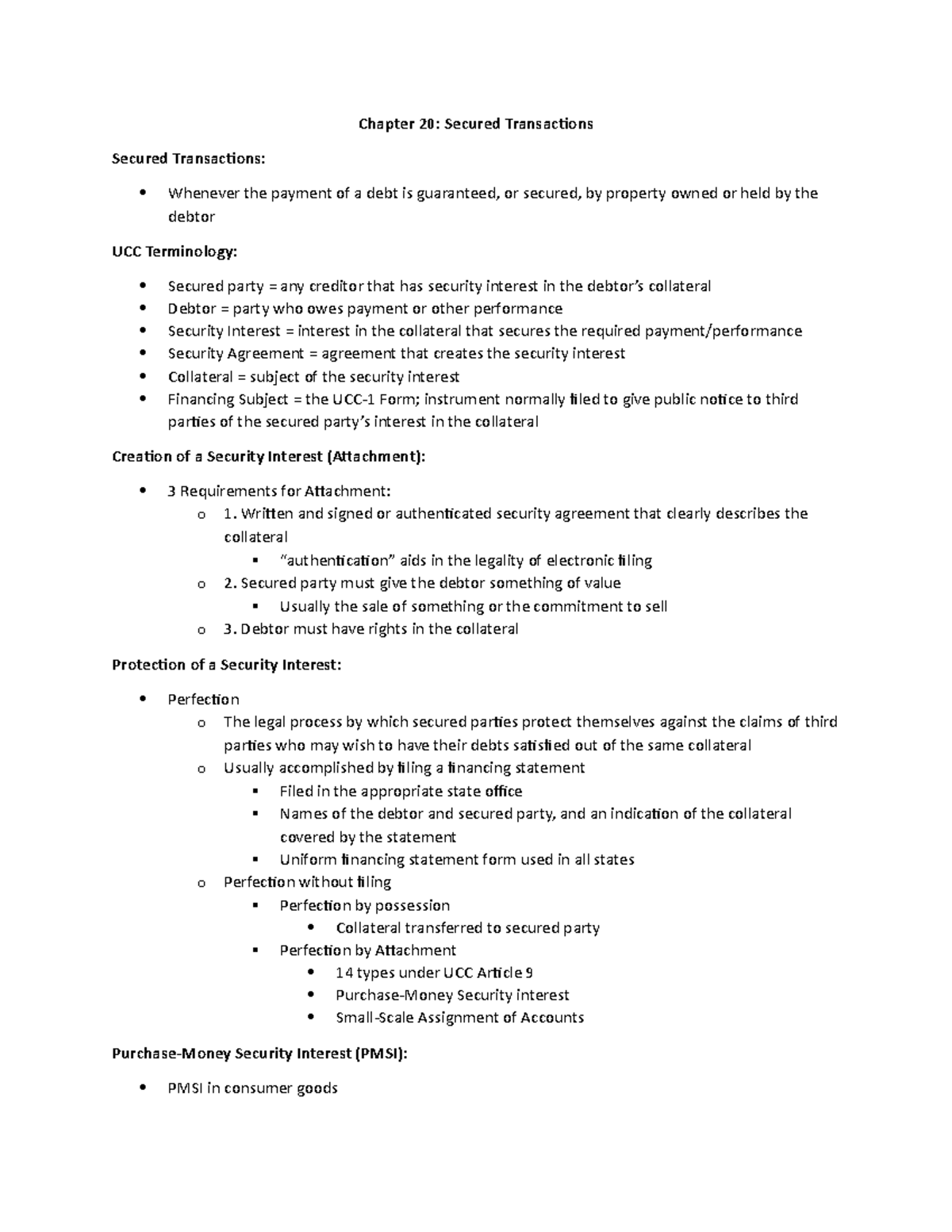 Chapter 20 - Secured Transactions - Chapter 20: Secured Transactions ...