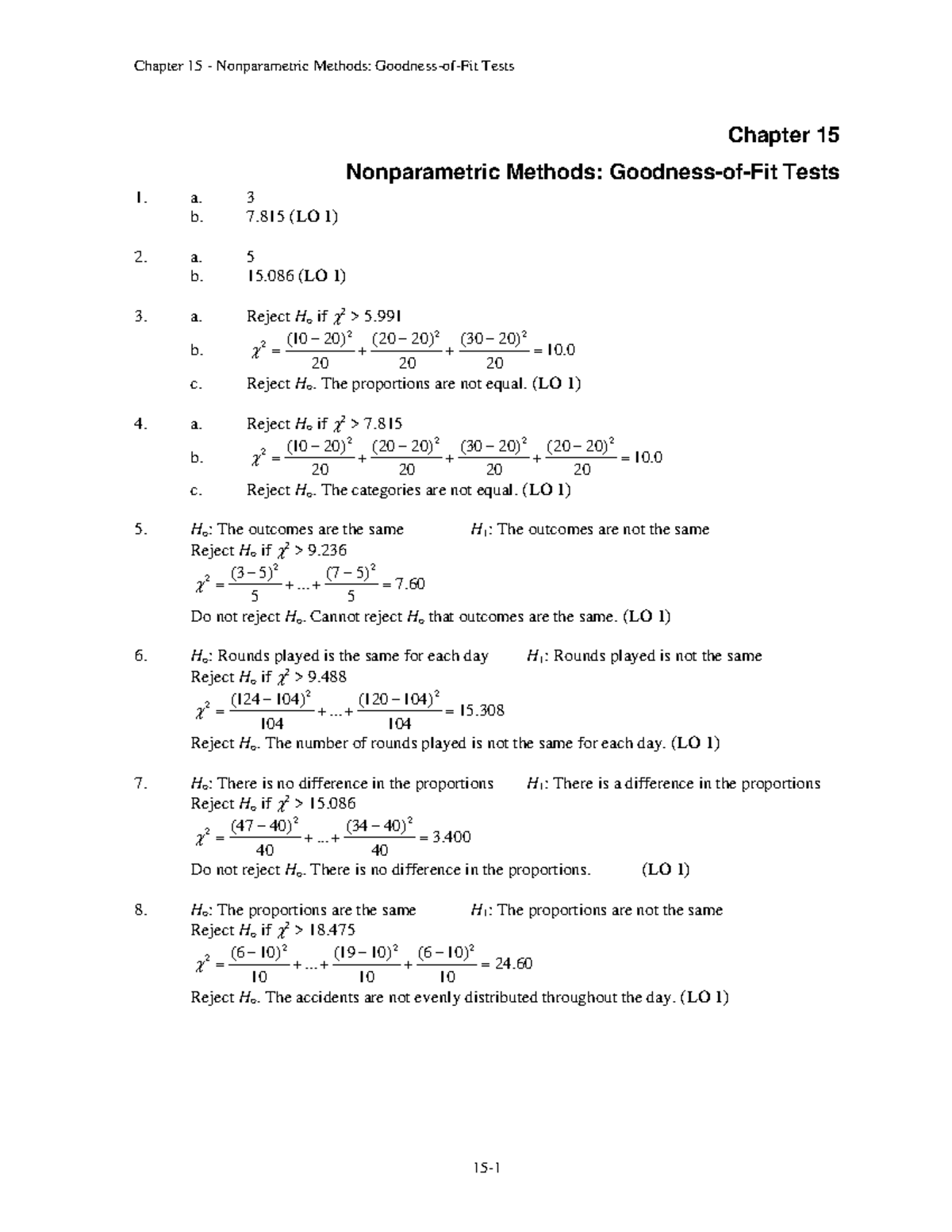 Bus 15 Chapter 15 Nonparametric Methods - Chapter 1 5 Nonparametric Methods: Goodness-of-Fit ...