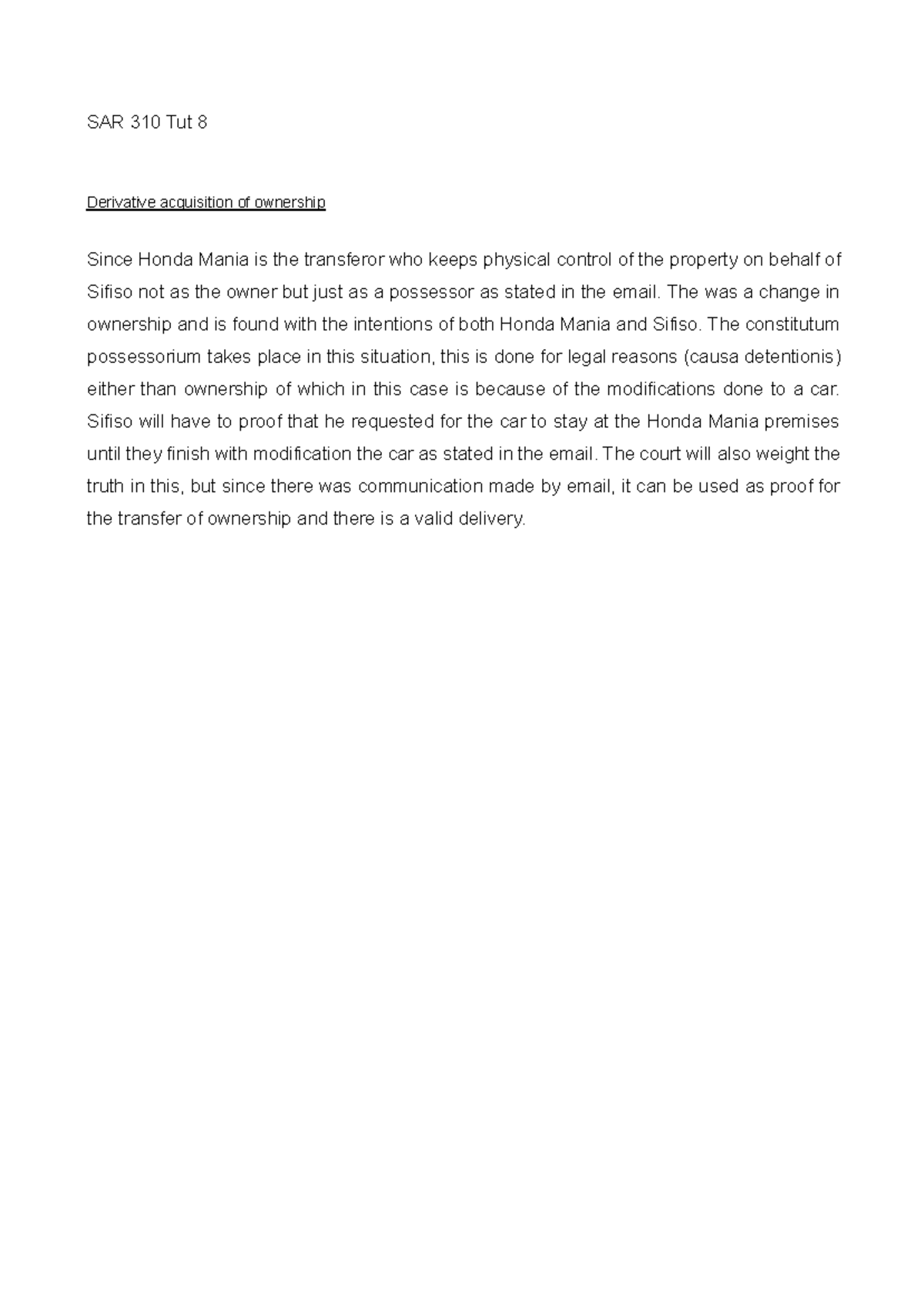 SAR Tut8 - Tutorial 8 - SAR 310 Tut 8 Derivative acquisition of ...