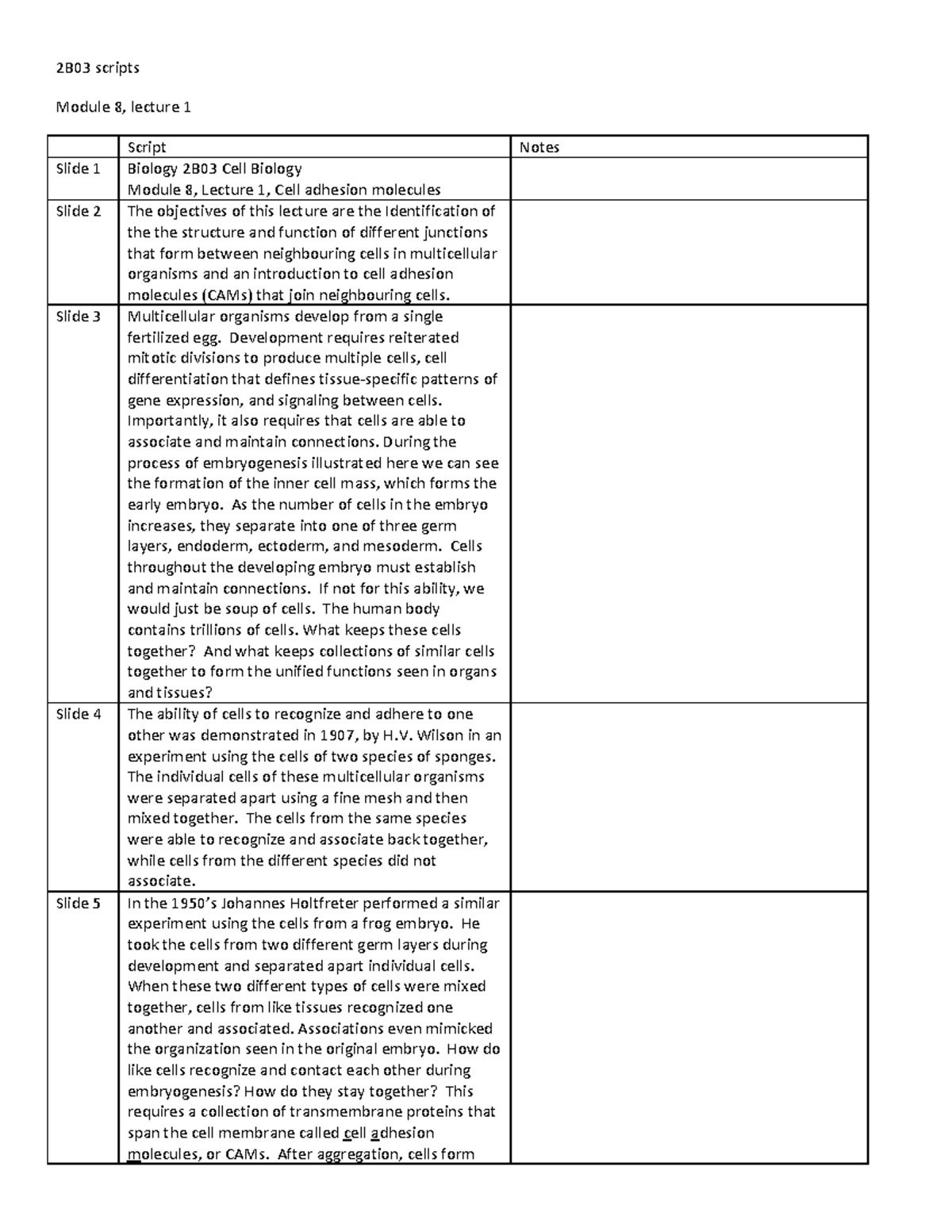 Bio 2B03 module 8 lecture 1 script - 2B03 scripts Module 8, lecture 1 ...