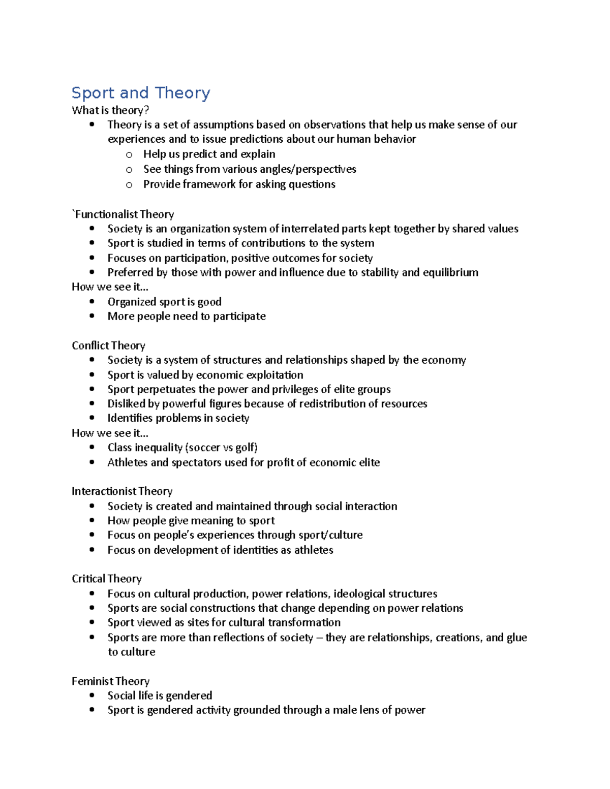 Sport and Theory - Sport and Theory What is theory? Theory is a set of ...